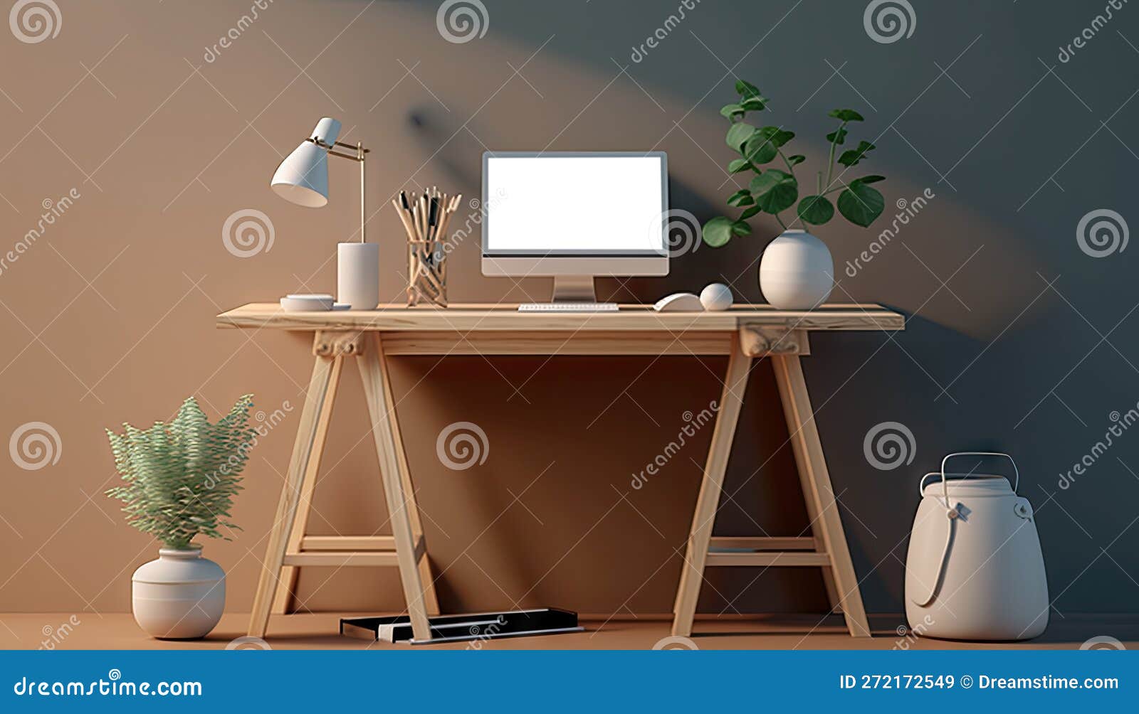 Modern Study Room with White Table and Mockup Desktop Computer ...