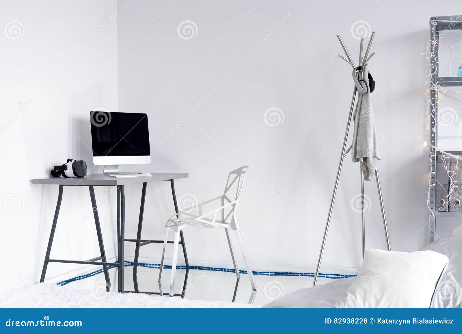 Modern Study with White Walls and Furniture Stock Photo - Image of room ...