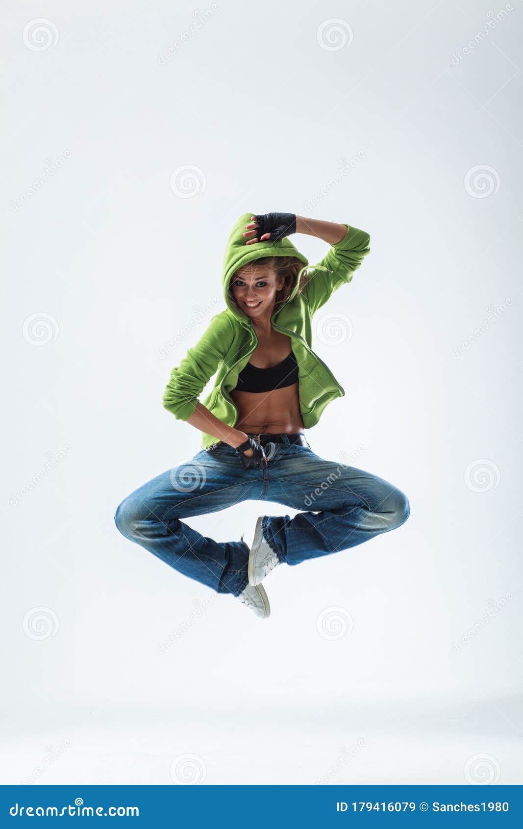 Young Woman Jumping on Studio Backdrop Stock Image - Image of action ...