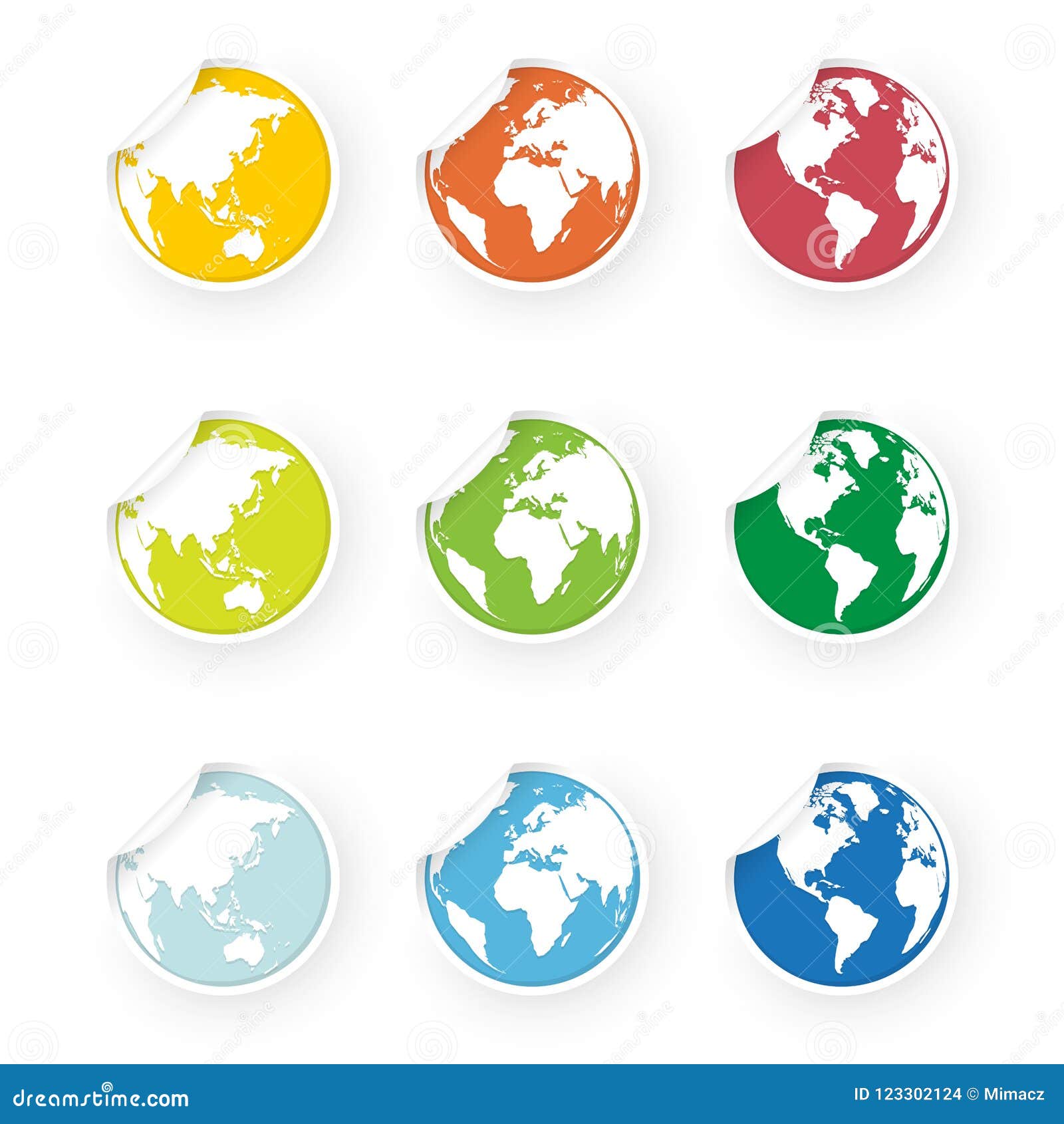 Colored World Globe Icons Stickers Set Stock Vector - Illustration of ...