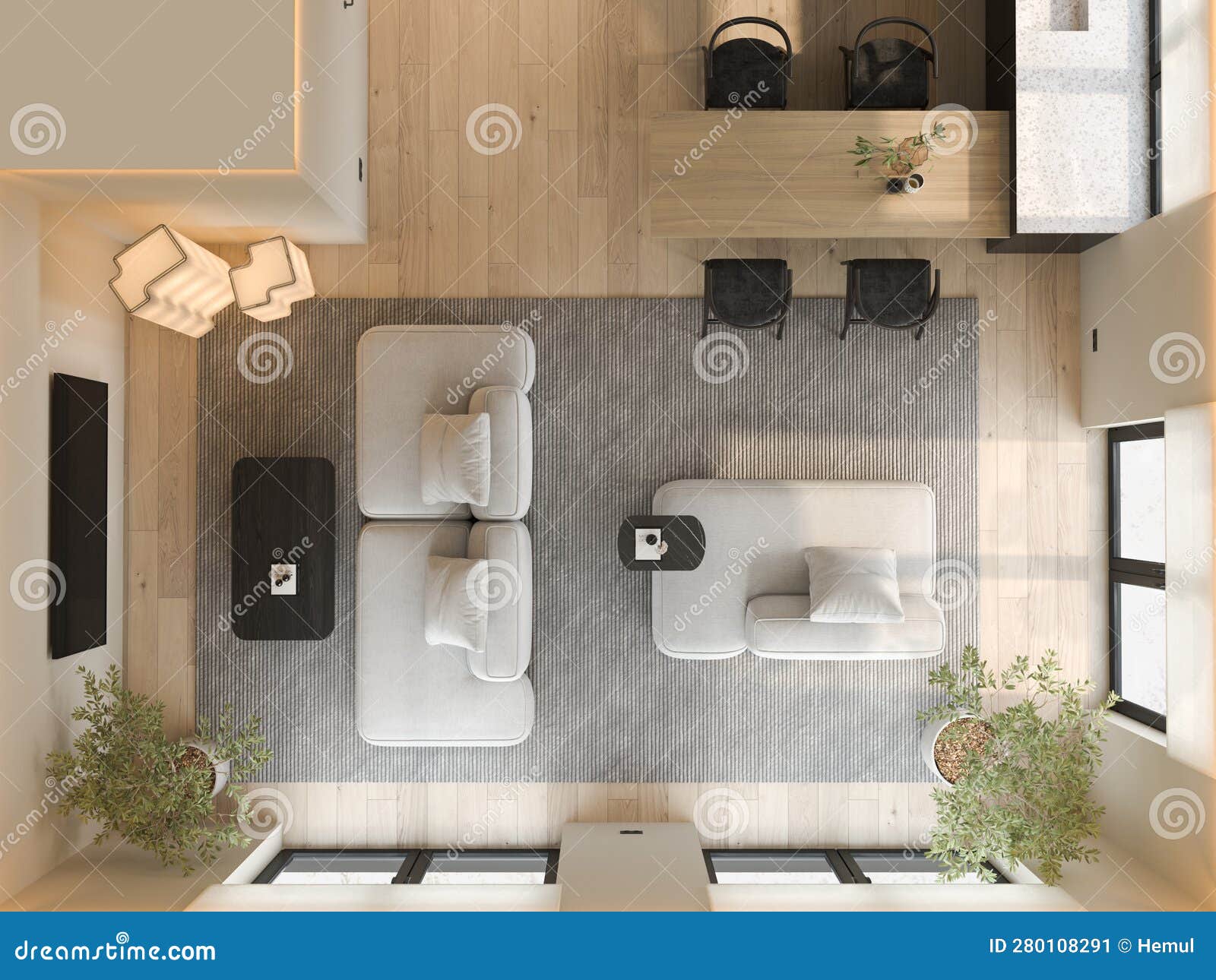 Modern Style Conceptual Interior Room Top View 3d Illustration Stock ...