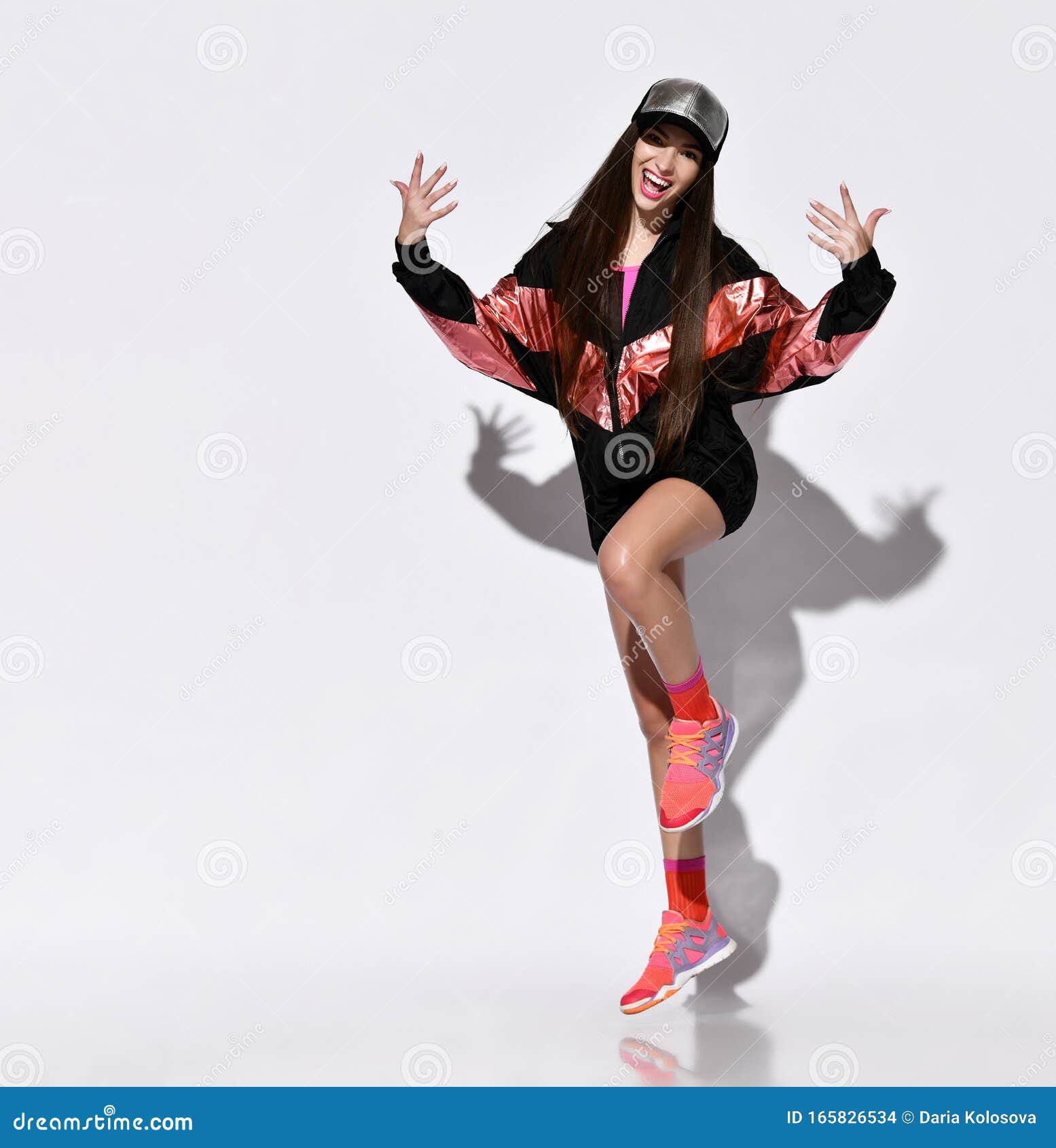 Modern Style Dancer Jumping on Studio Background Stock Photo - Image of ...