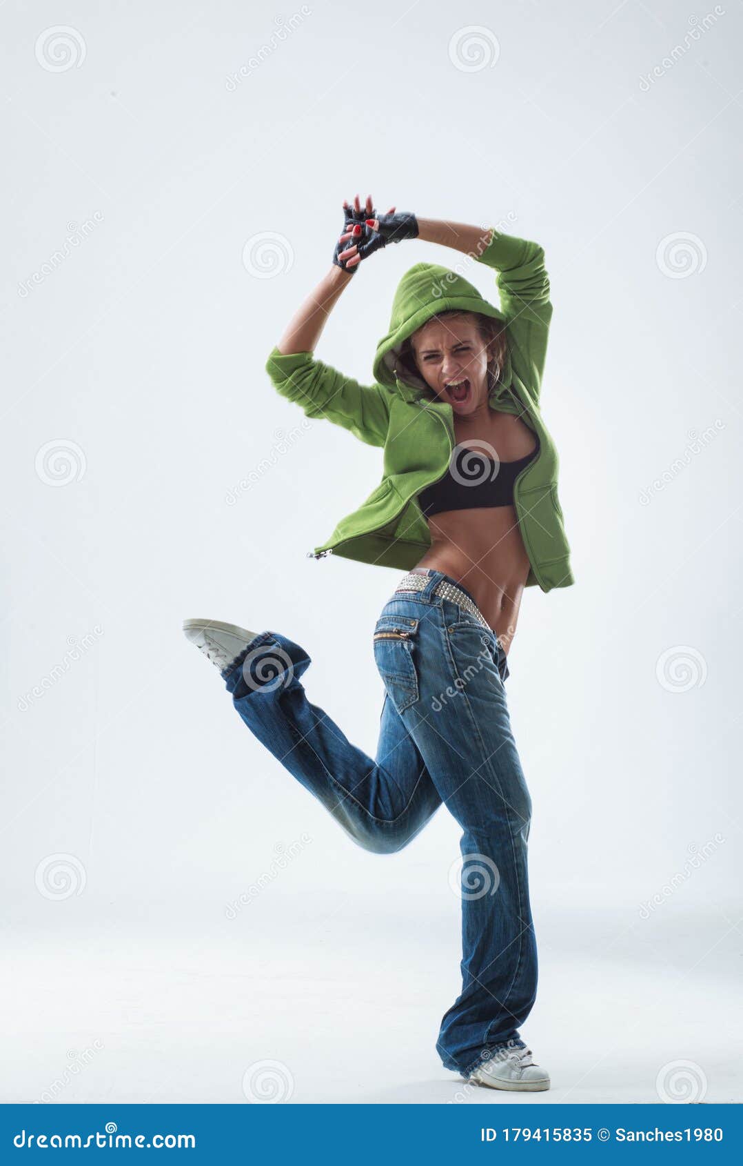 Young Woman Jumping on Studio Backdrop Stock Image - Image of human ...