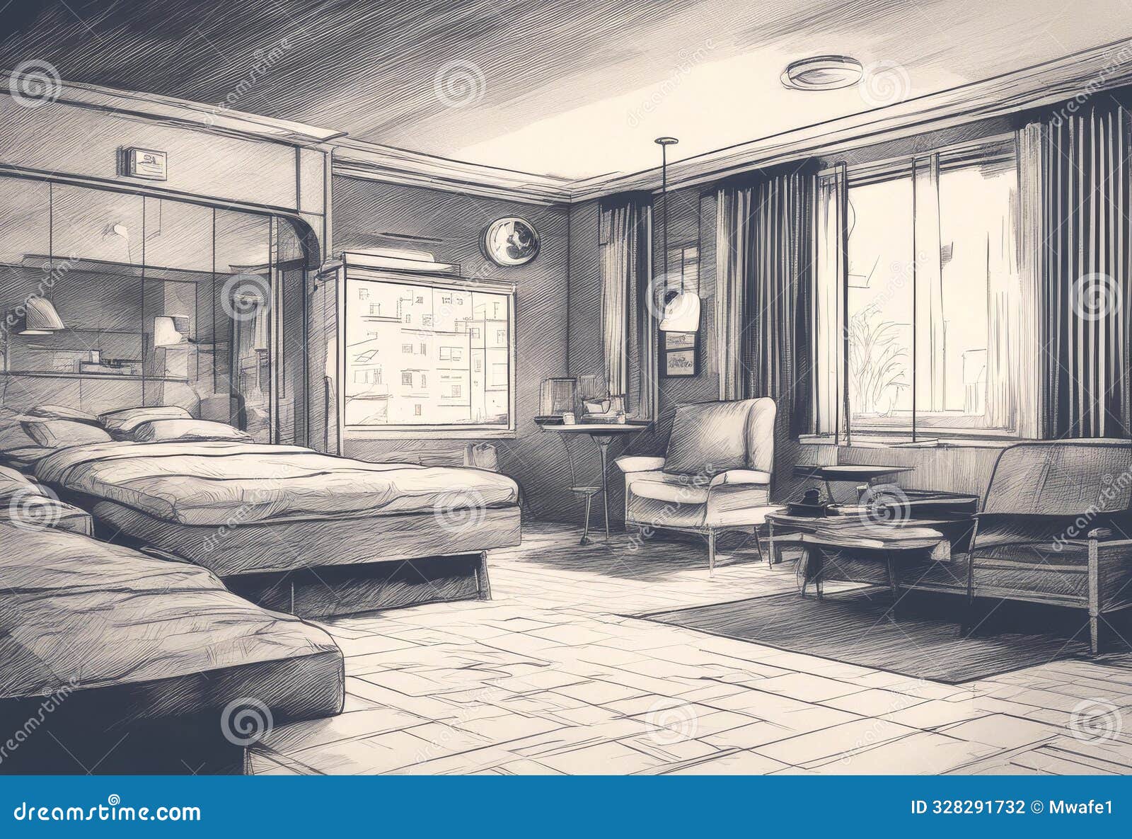 Modern Style Drawing Motel Blueprint Illustration Stock Illustration ...