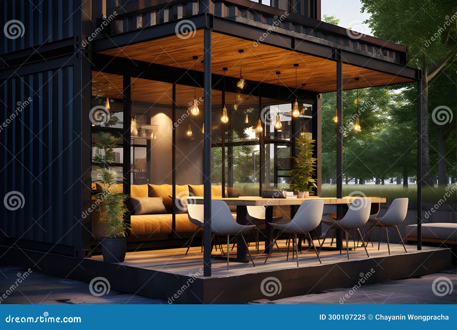 Modern Style Install a Communal Table with Built-in Power Outlets. AI ...