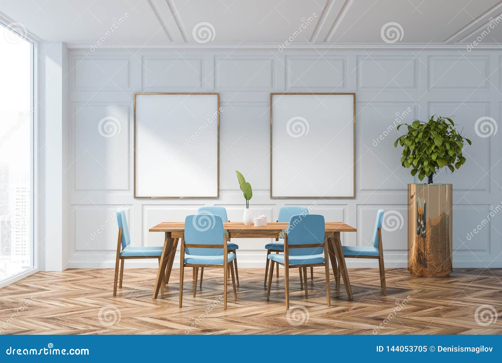 Modern Style Kitchen Interior. Mock Up Posters on the Wall Stock ...