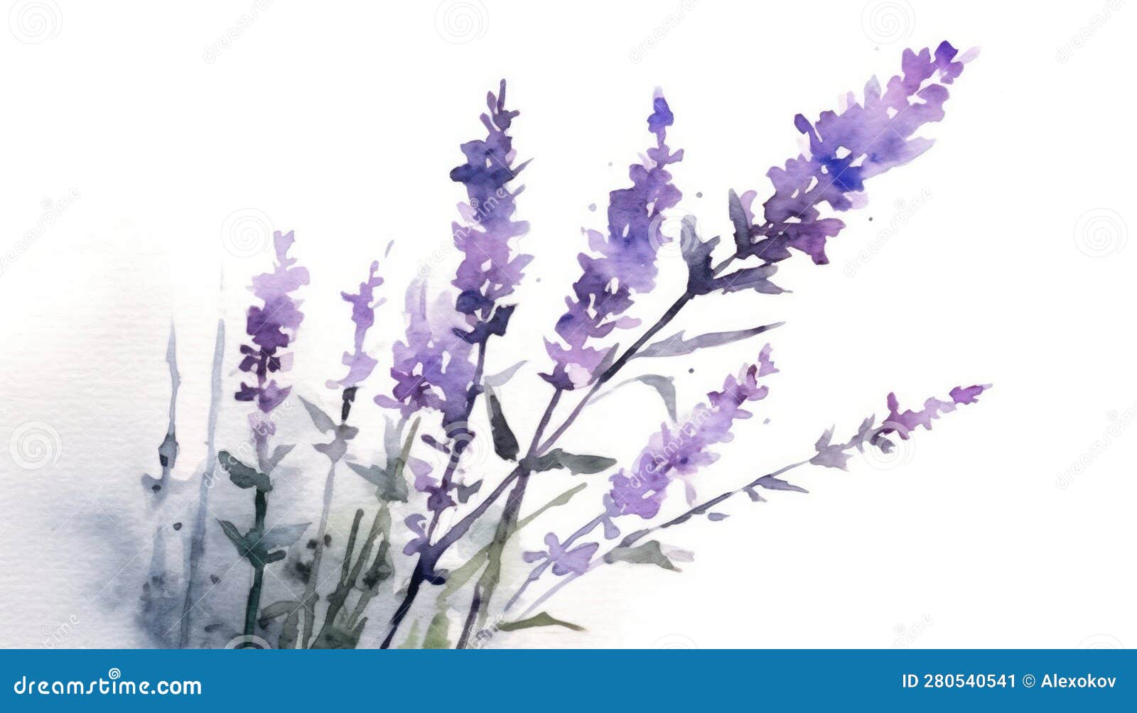 Modern Style Lavender Sprig on White Background in Watercolor . Stock ...