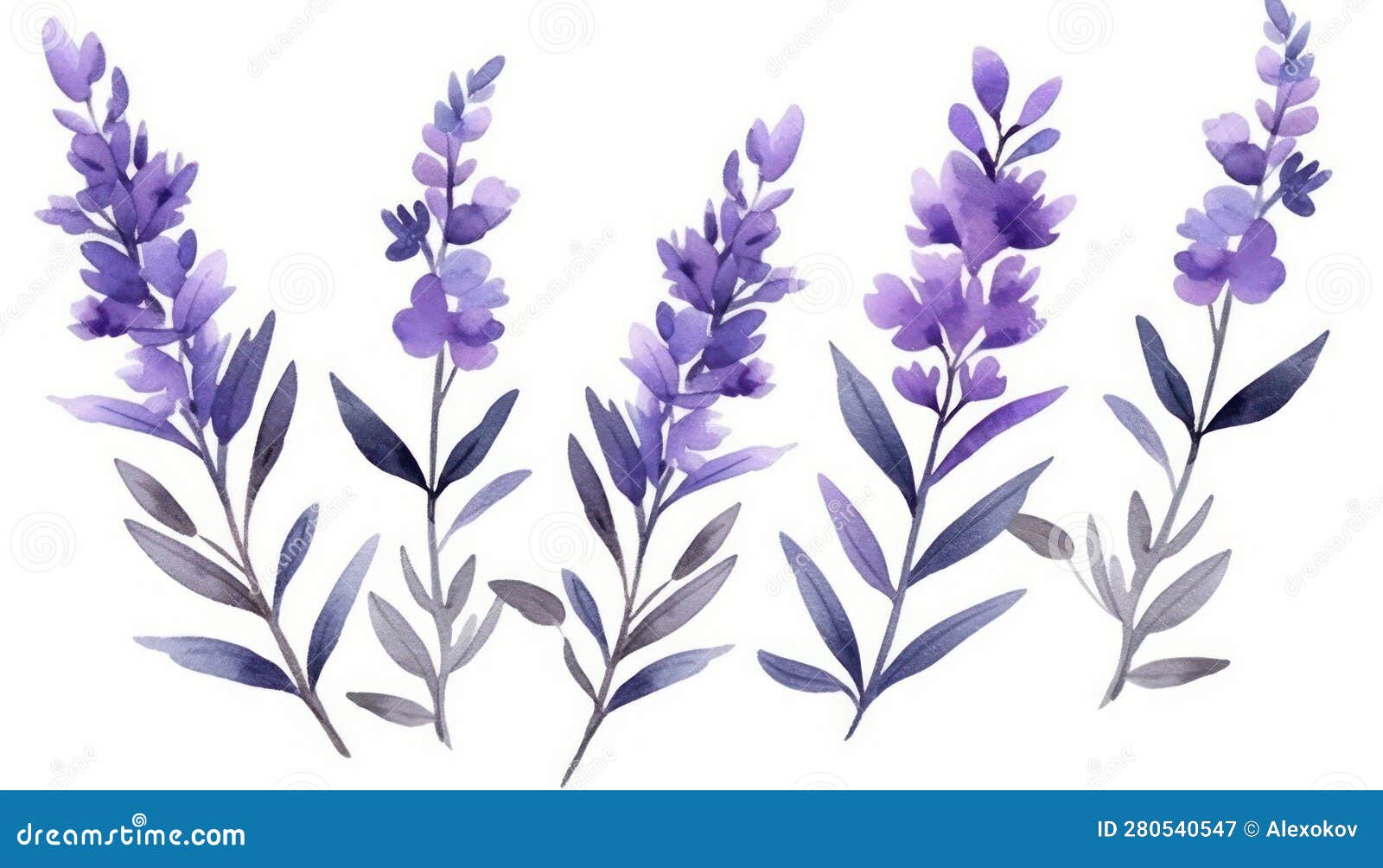 Modern Style Lavender Sprig on White Background in Watercolor . Stock ...