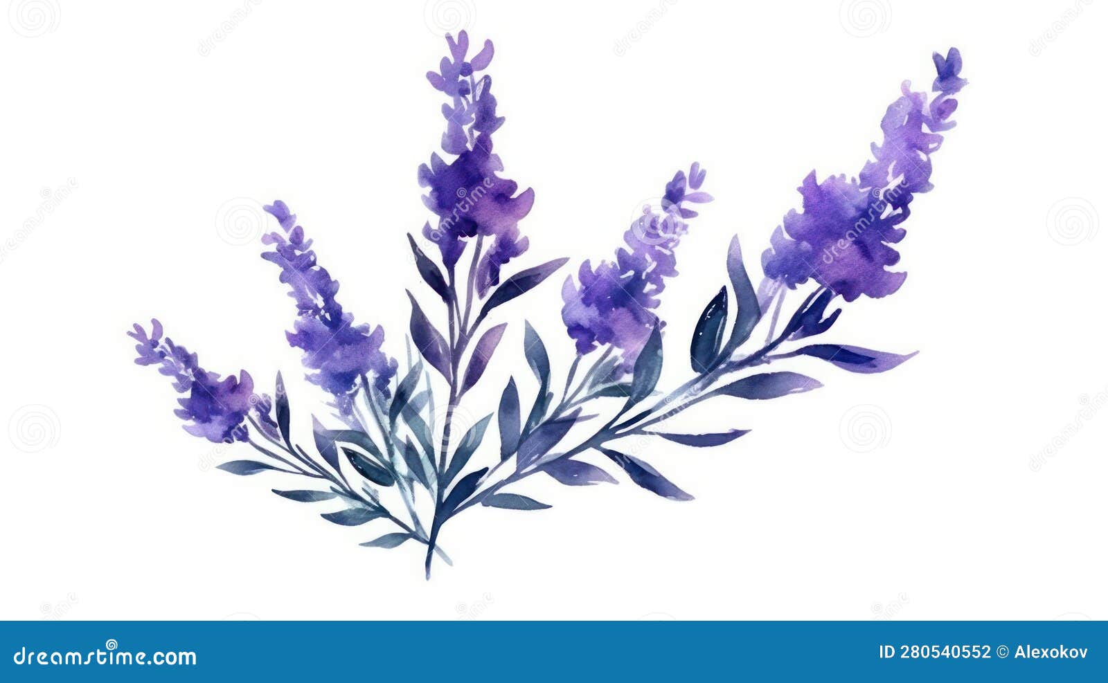 Modern Style Lavender Sprig on White Background in Watercolor . Stock ...