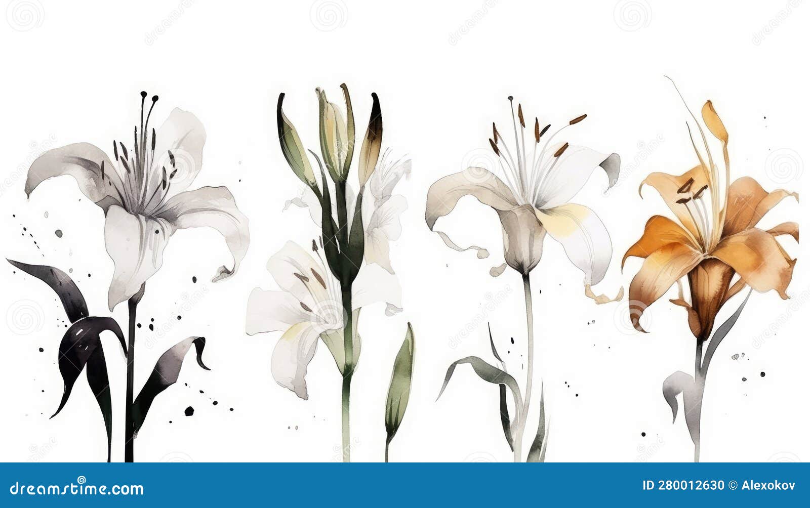 Modern Style Lily Collection on Crisp White Background for Invitations ...