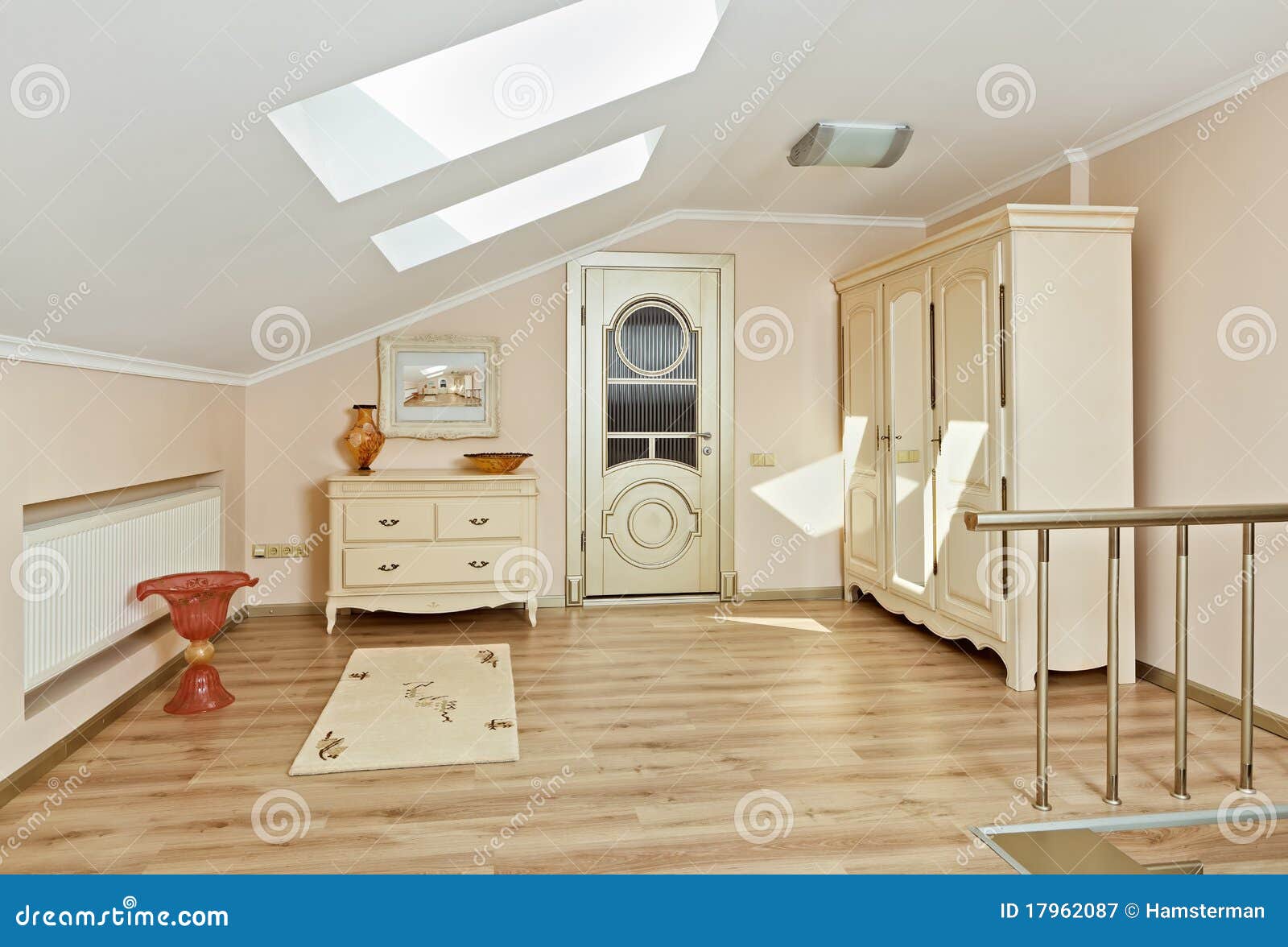 Modern Style Loft Room Interior in Light Beige Stock Image - Image of ...