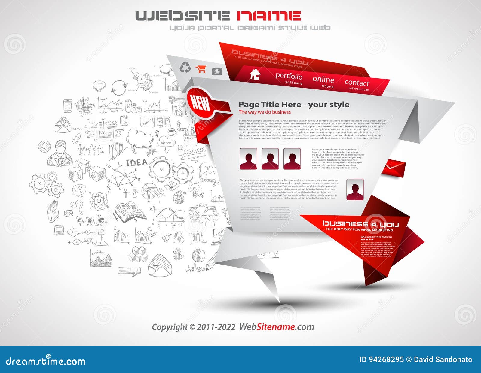 Modern Style Origami Web Template Design with Infographic Design ...