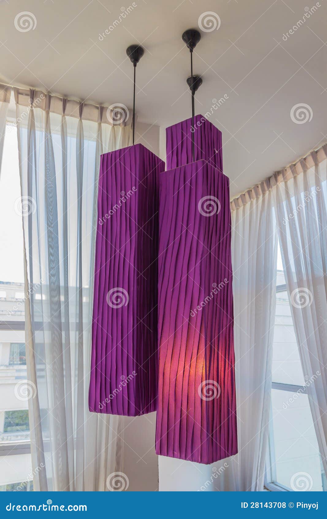 Modern Style Pendant Lights â€“ Purple Stock Photo - Image of lamp ...