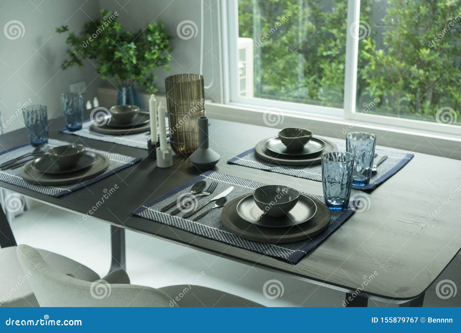Modern Style of Plate Setting on Dining Table Stock Image - Image of ...