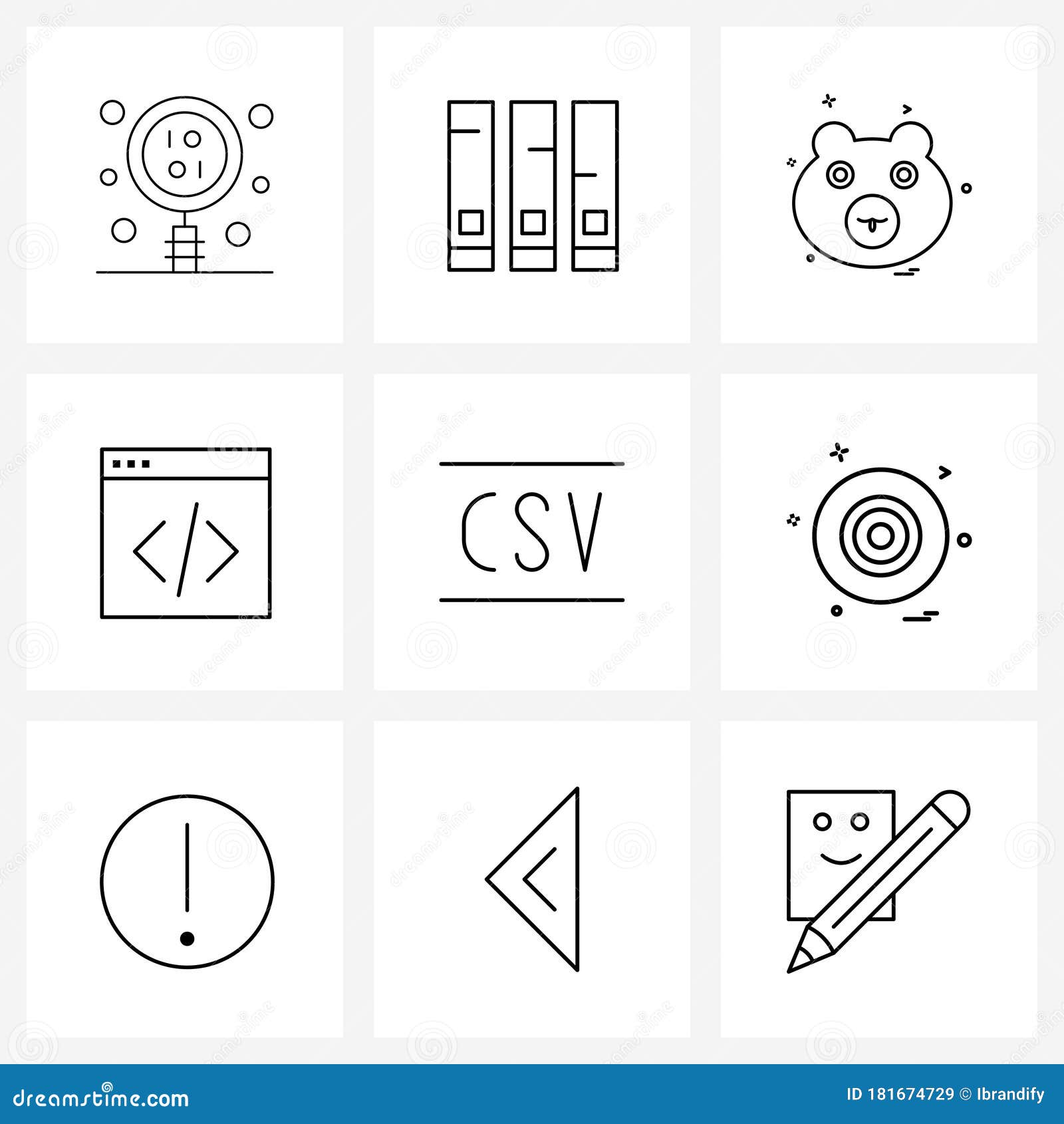Modern Style Set of 9 Line Pictograph Grid Based Development, Build ...