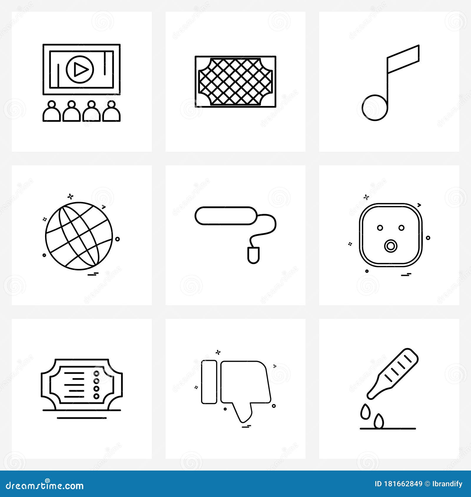 Modern Style Set of 9 Line Pictograph Grid Based Hardware ...