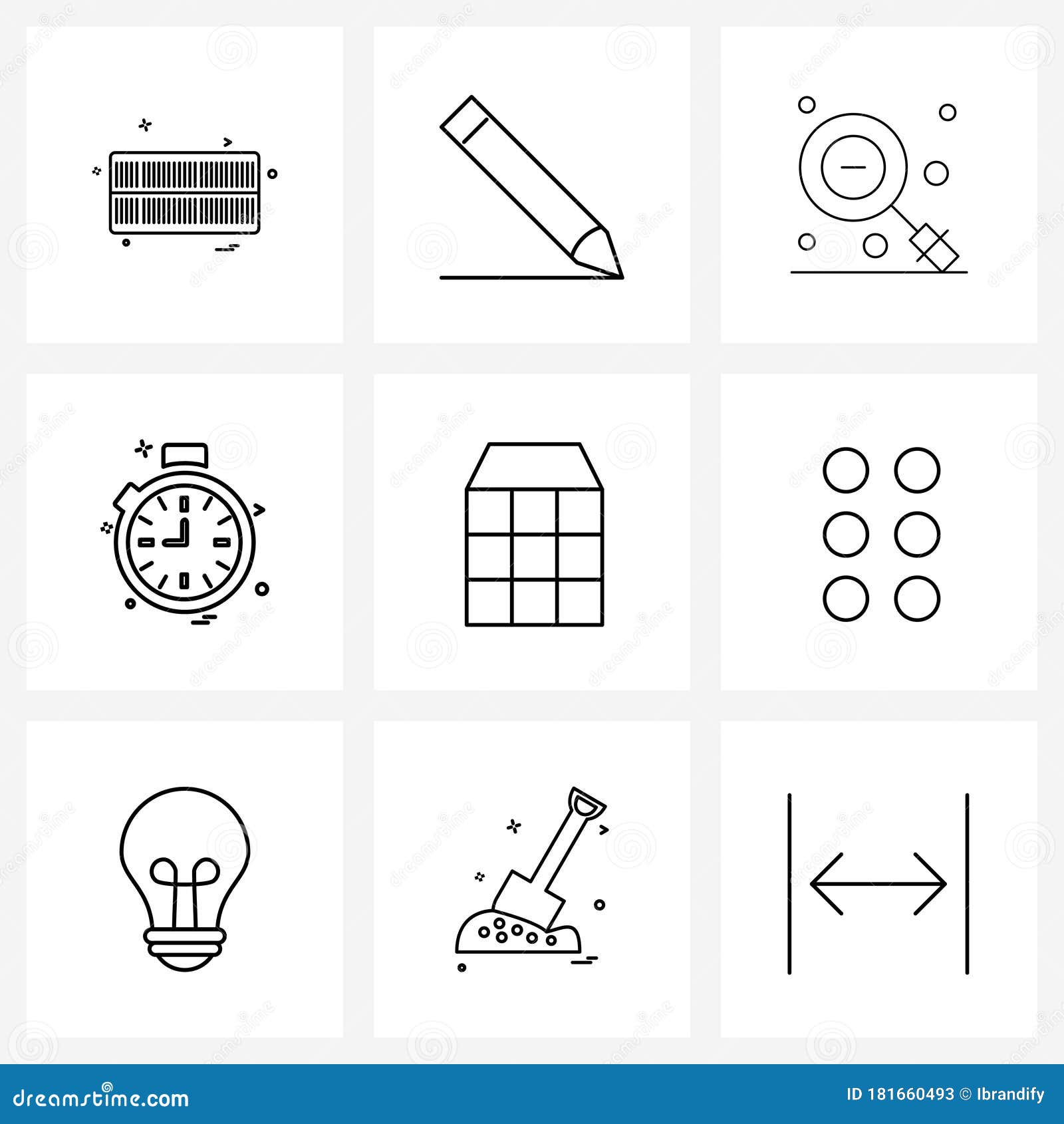 Modern Style Set of 9 Line Pictograph Grid Based Interaction ...