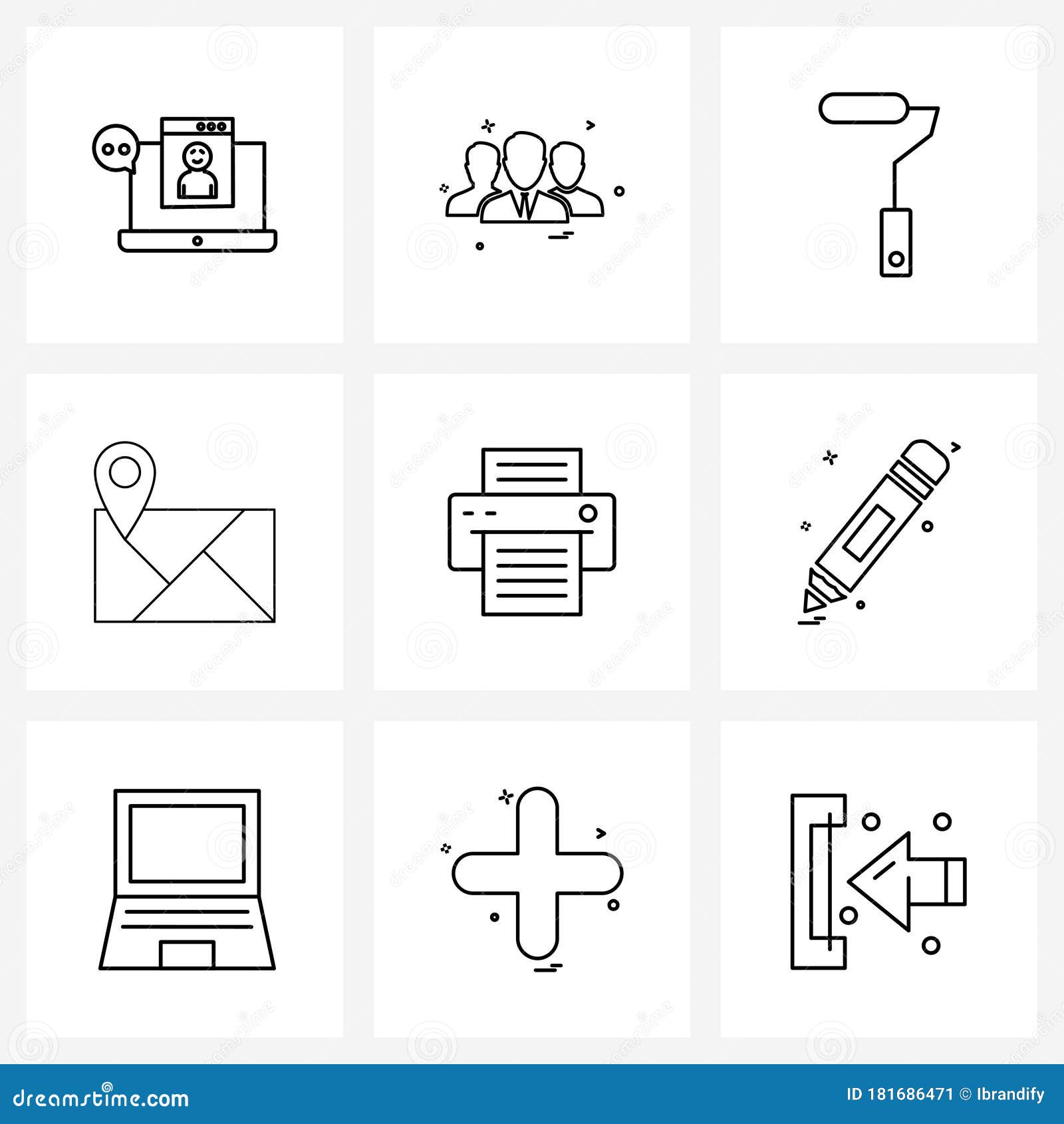 Modern Style Set of 9 Line Pictograph Grid Based Laser Printers ...