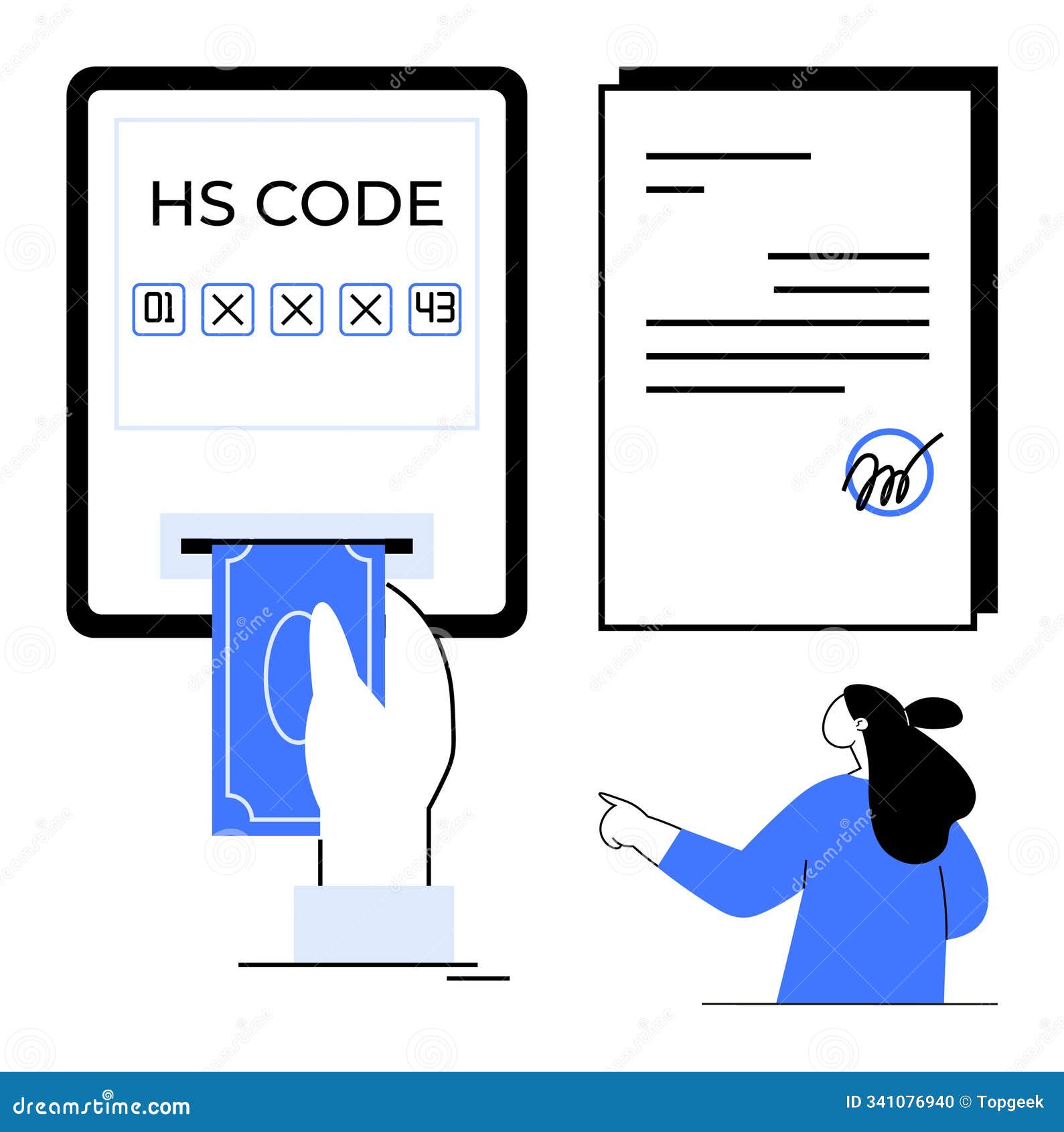 HS Code Entry with Currency Insert and Signed Document with Person ...