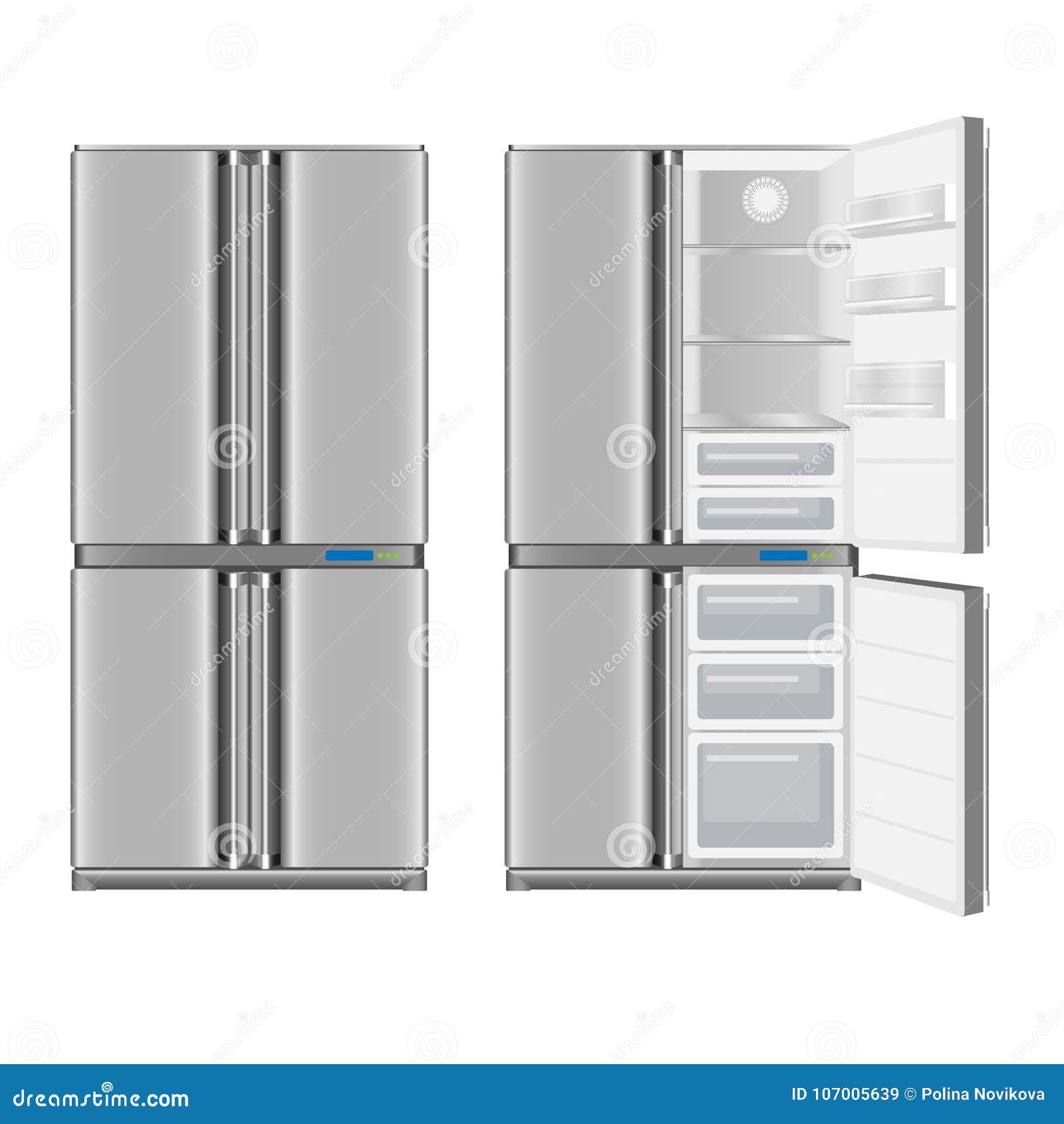 Modern Style Wide Refrigerator Set - Opened and Closed Position Stock ...