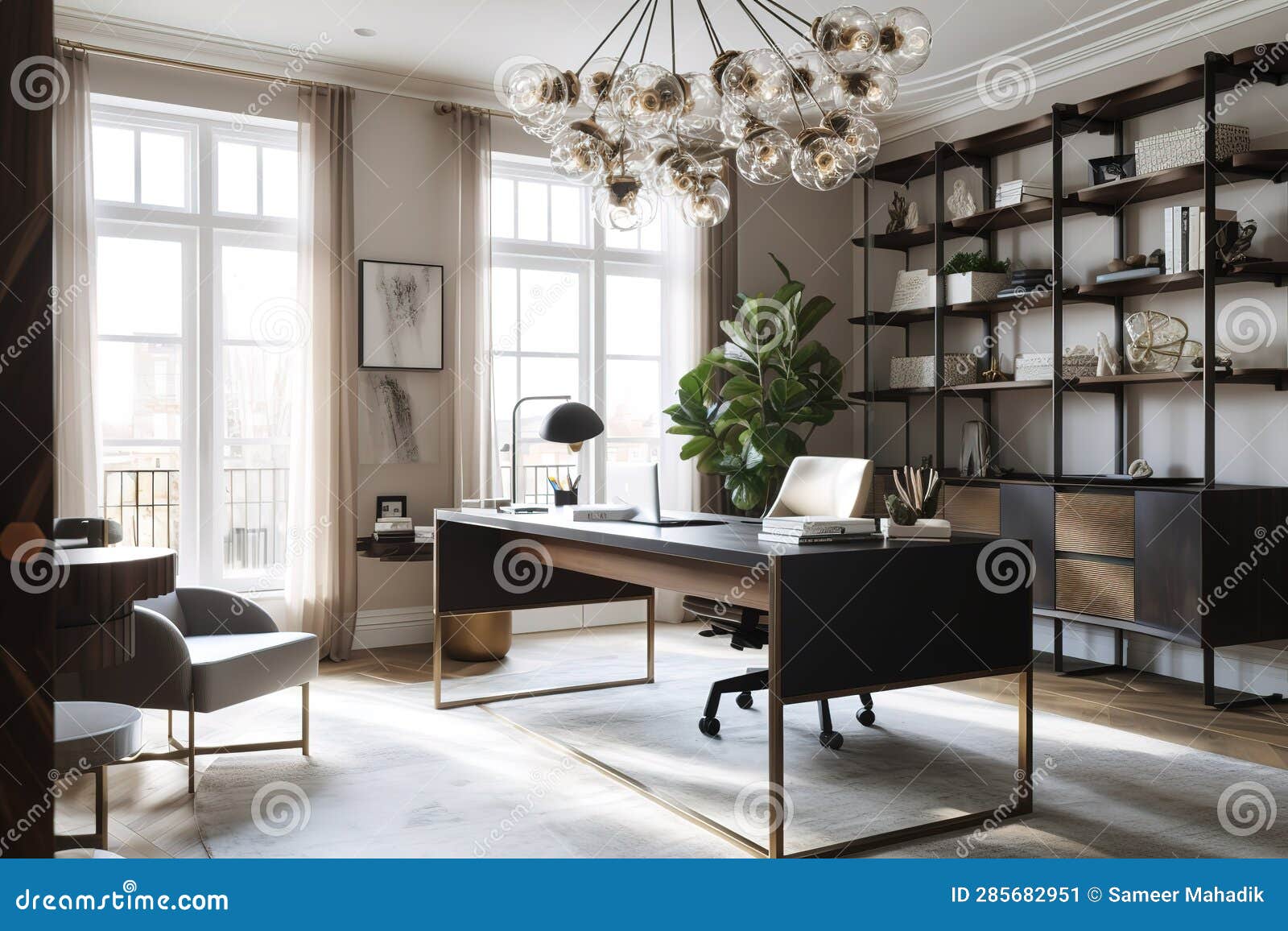 Modern Stylish Home Office Setup. Generative AI Stock Illustration ...