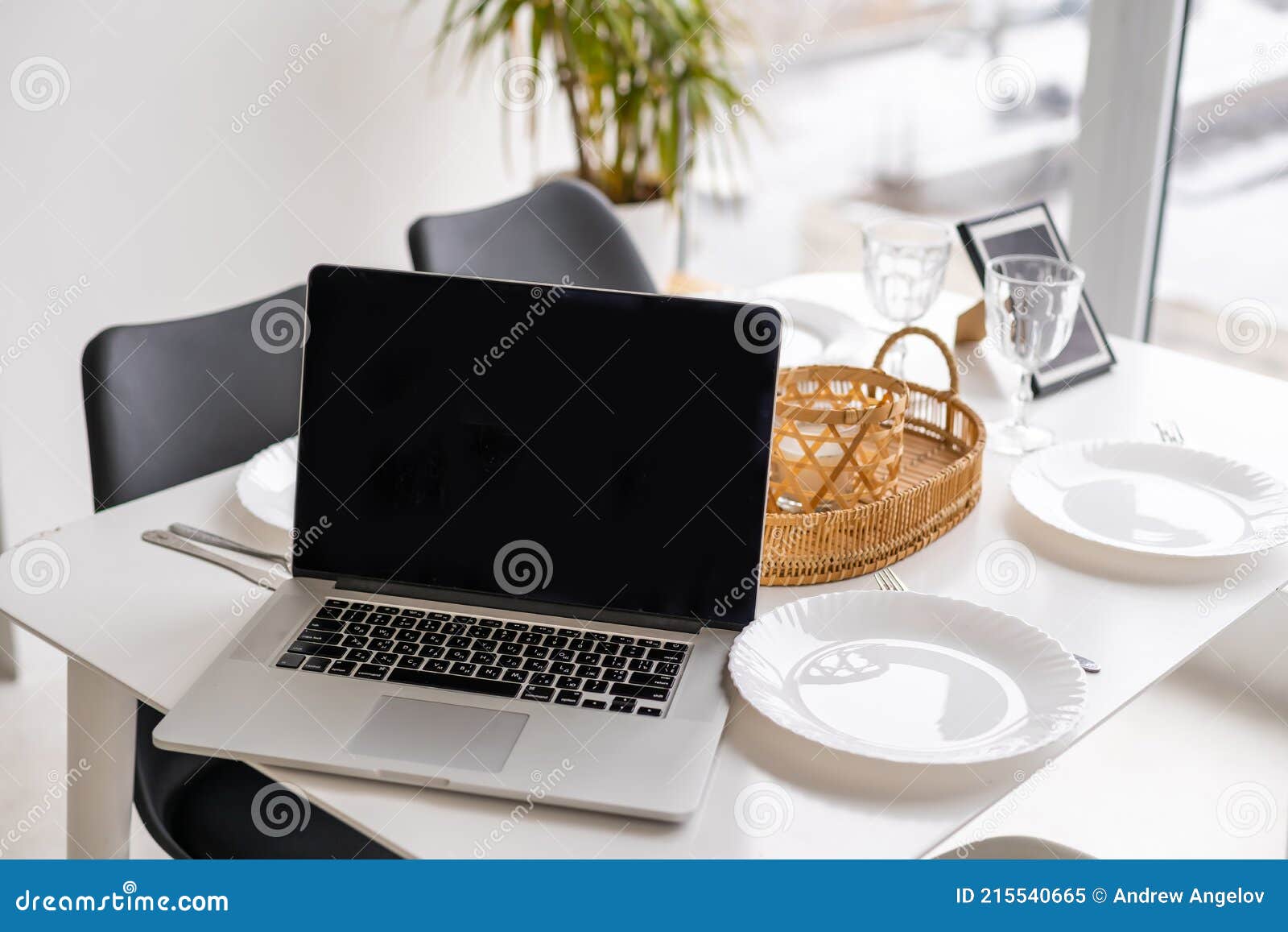 Modern and Stylish Laptop on a Table in the Kitchen Editorial Image ...