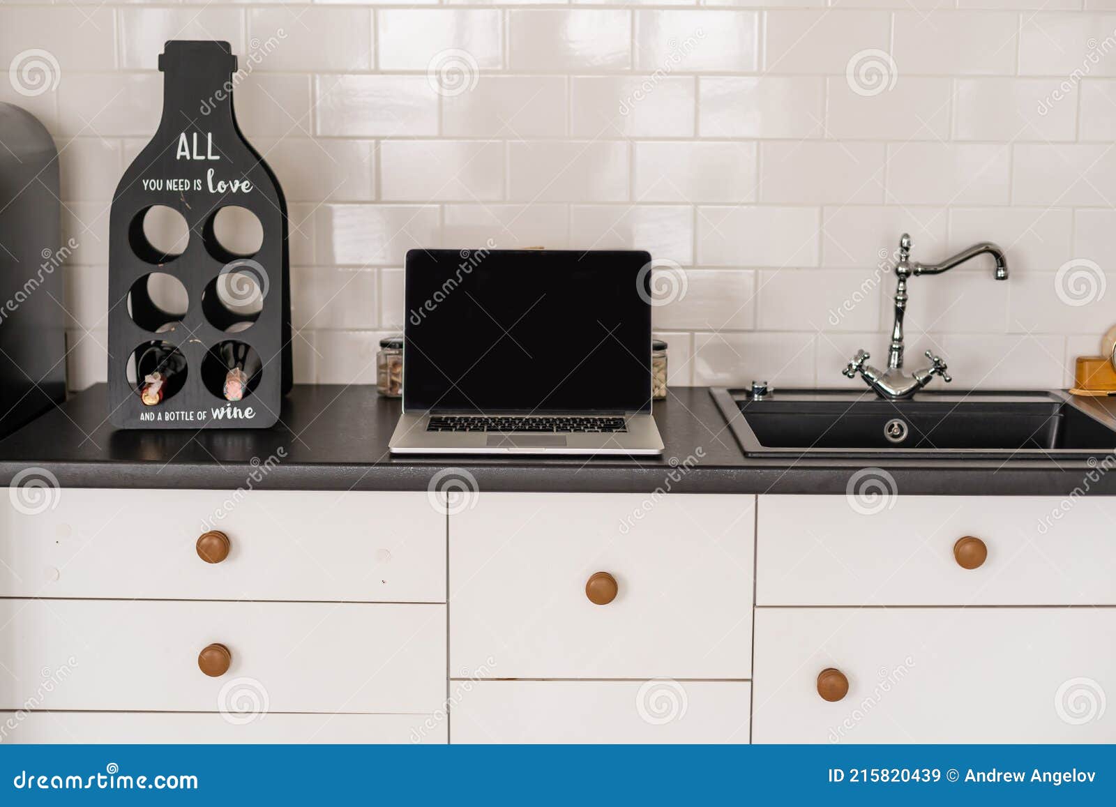 Modern and Stylish Laptop on a Table in the Kitchen Stock Image - Image ...