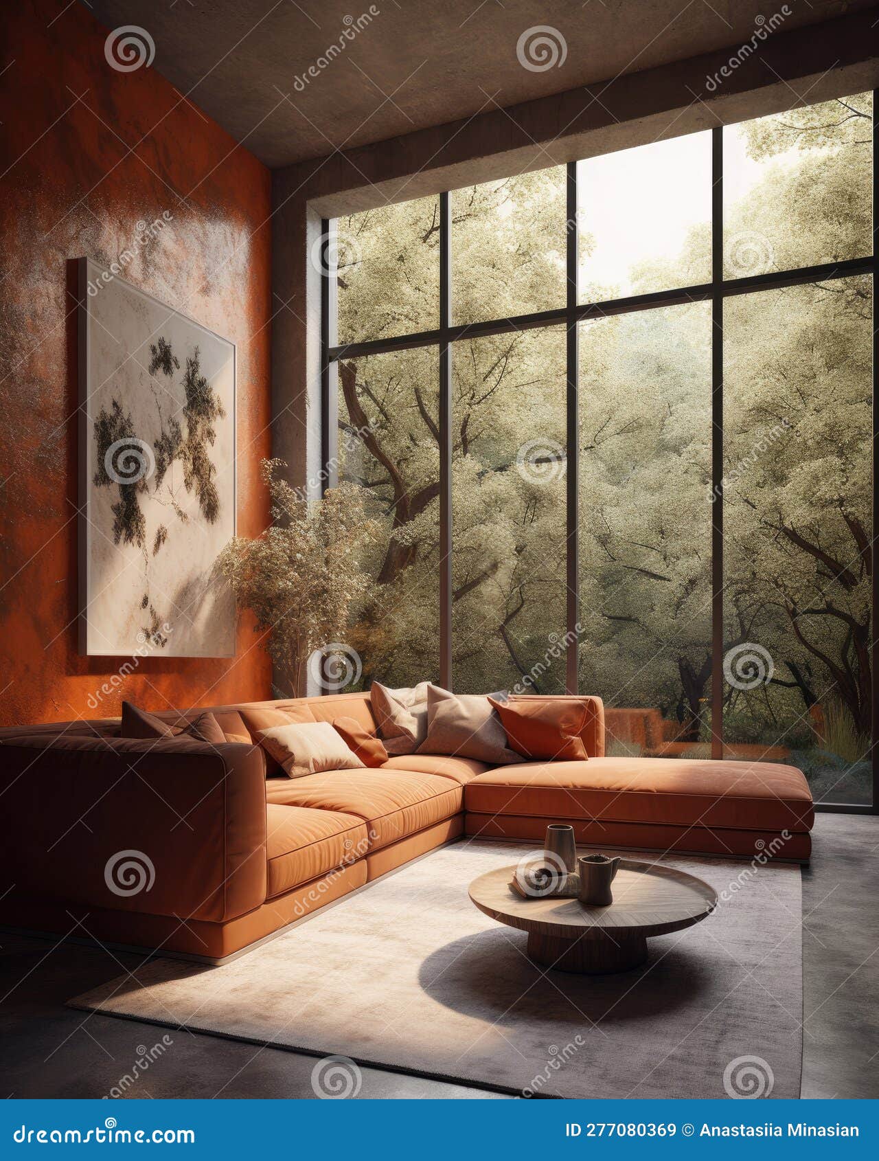 Modern Stylish Living Room Interior with Large Panoramic Windows Stock ...