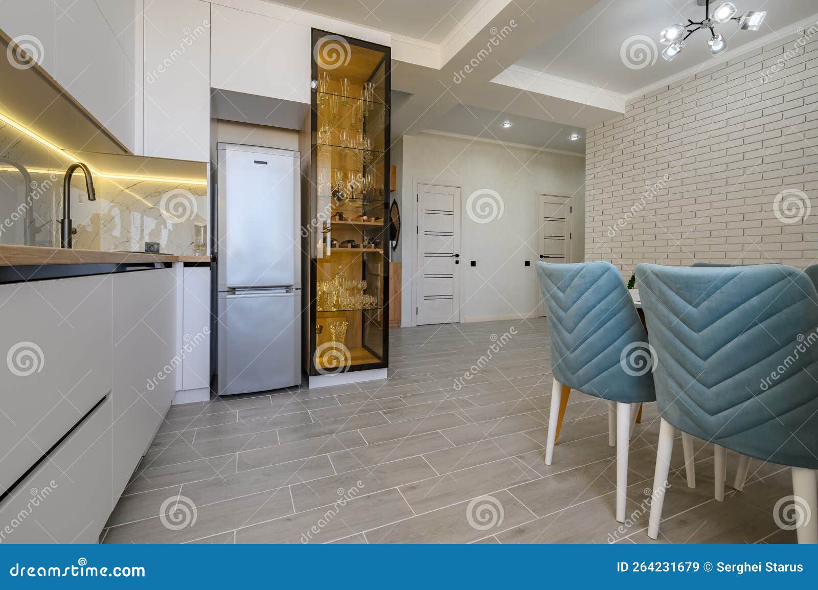 Modern and Stylish White Kitchen in Studio Apartment Stock Image ...
