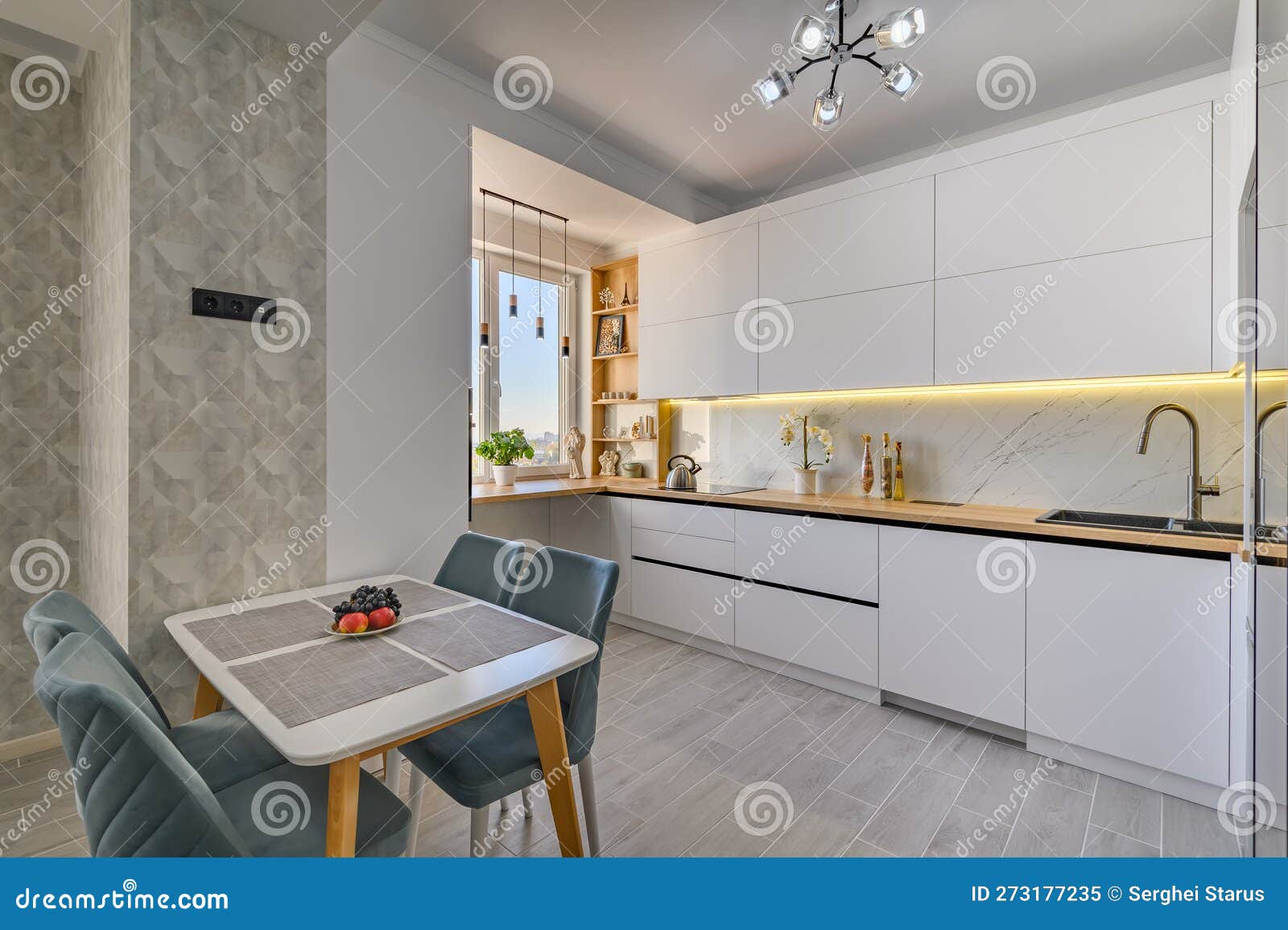 Modern and Stylish White Kitchen in Studio Apartment Stock Image ...