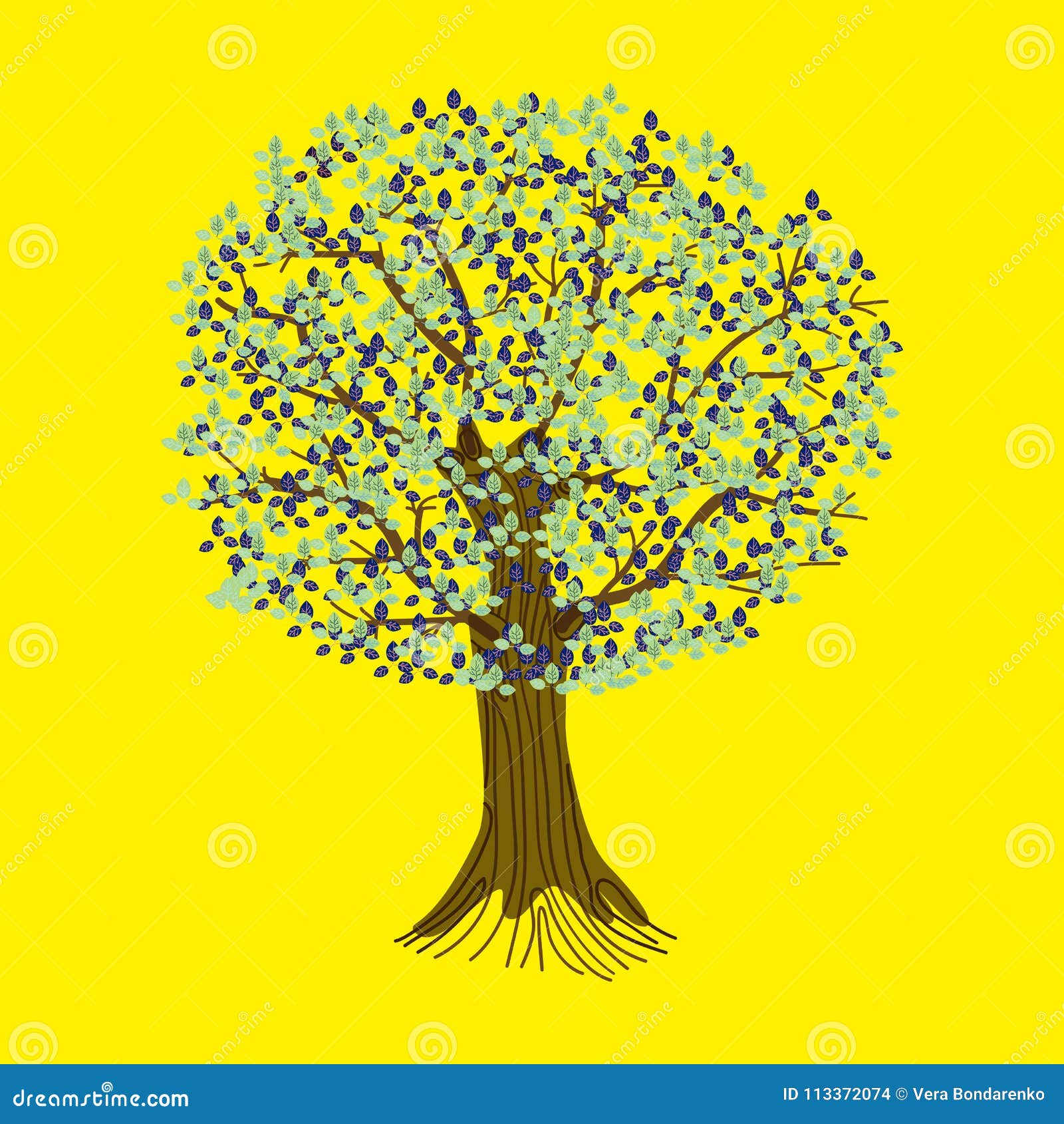 Abstract Tree on a Yellow Background. Detailed Vector Illustration of a ...