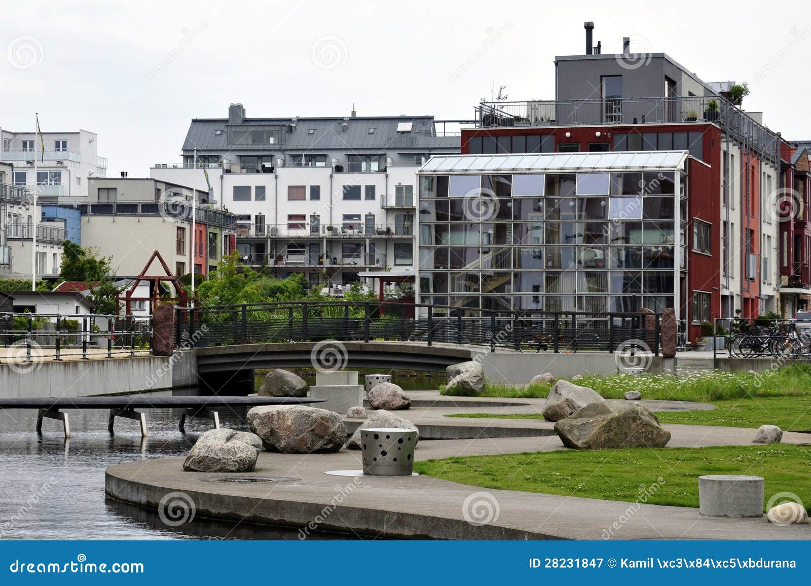 Modern suburb in Sweden stock image. Image of brown, green - 28231847