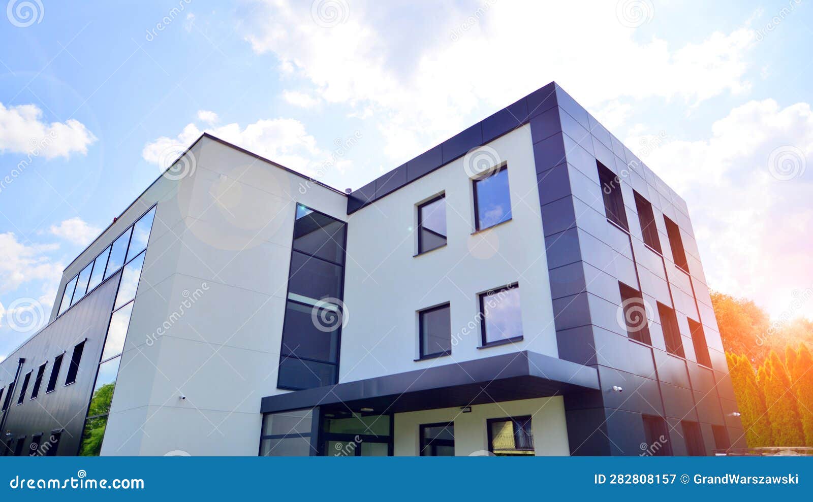 Modern Suburban Low Rise Office Building. Stock Image - Image of estate ...