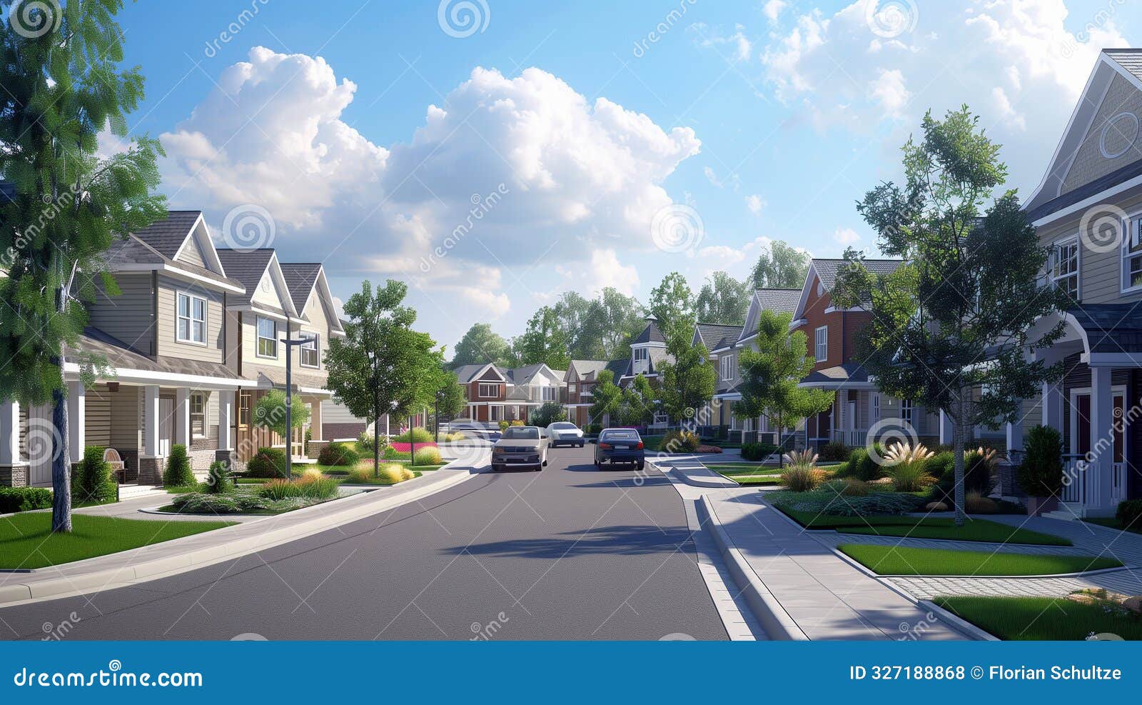 A Modern Suburban Neighborhood Stock Illustration - Illustration of ...