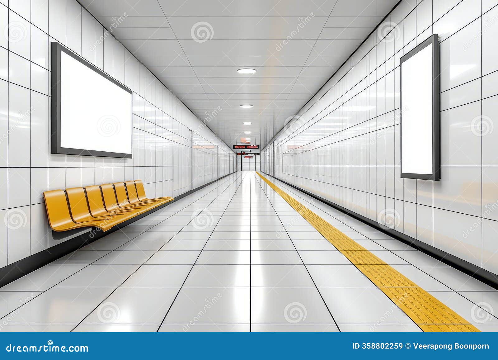 A Modern Subway Station Hallway Featuring Clean Lines and Bright ...