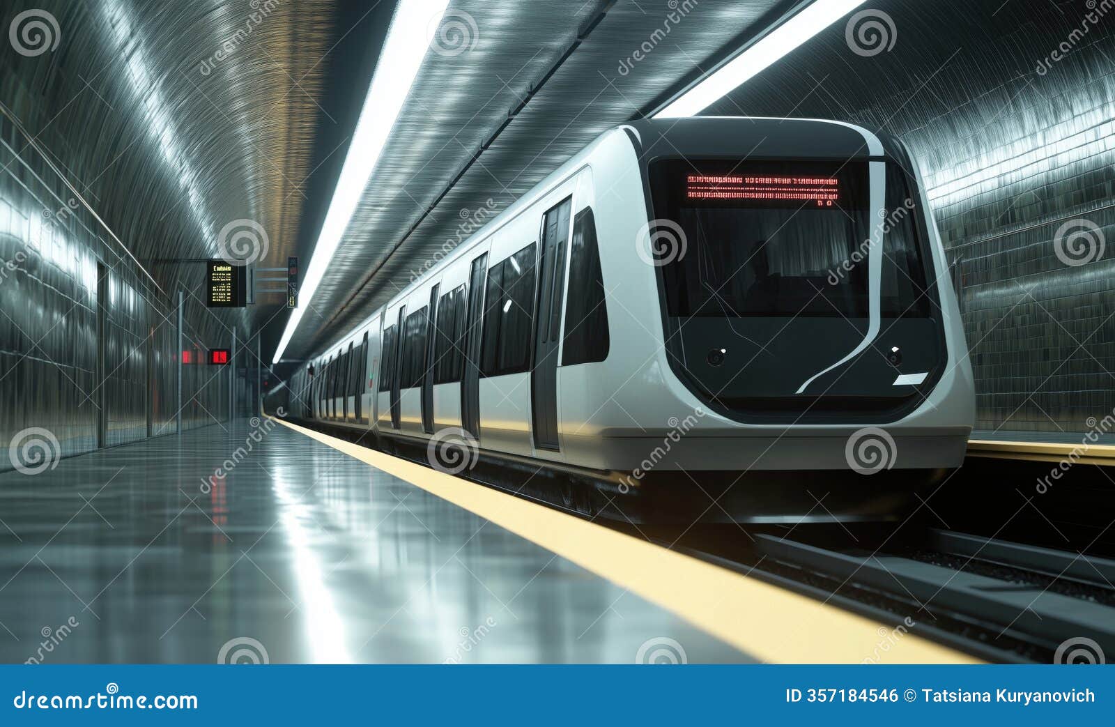 Modern Subway Train at Sleek Underground Station with Illuminated ...