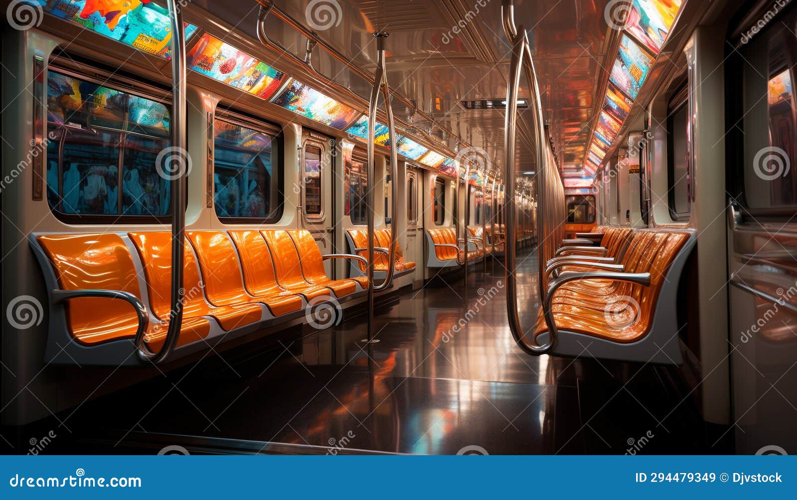 Modern Subway Train Speeding through Underground, Illuminating Blue ...