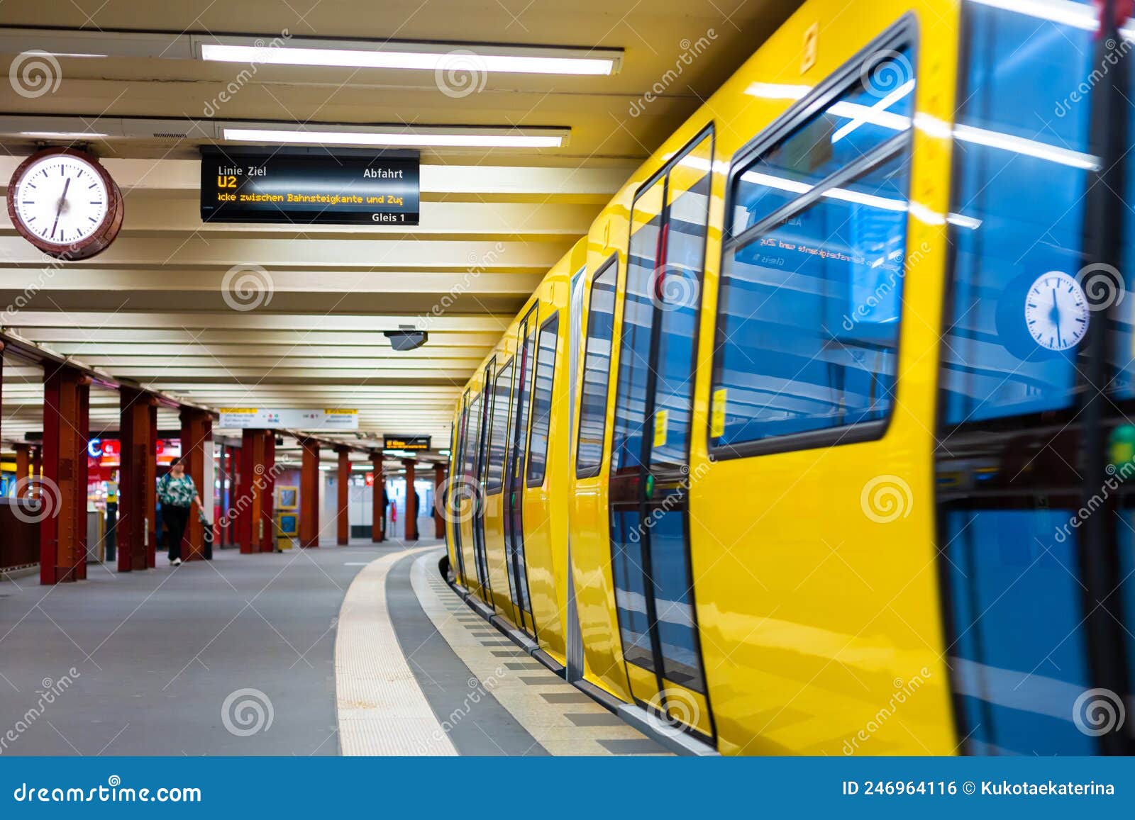 Modern Subway. Yellow Train at the Station Stock Photo - Image of ...