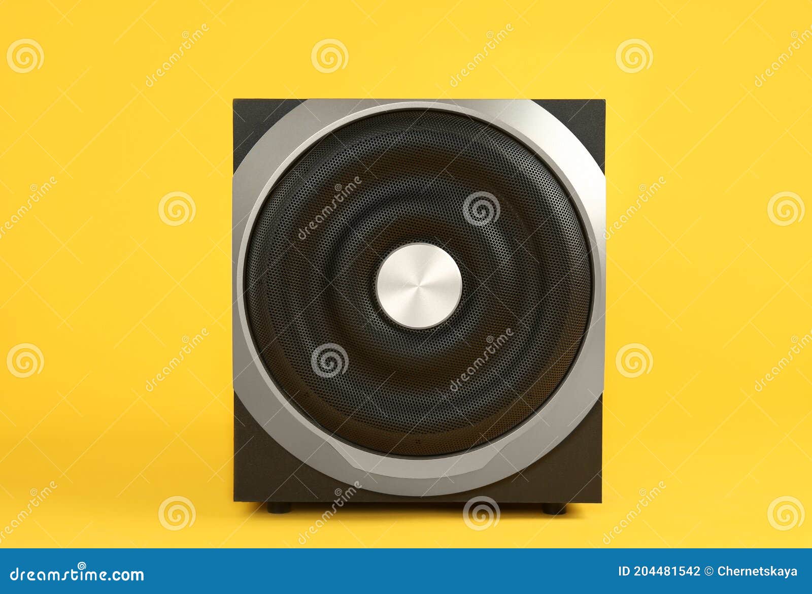 Yellow Subwoofer Dynamic Or Sound Speaker With Blue Light, Music And ...