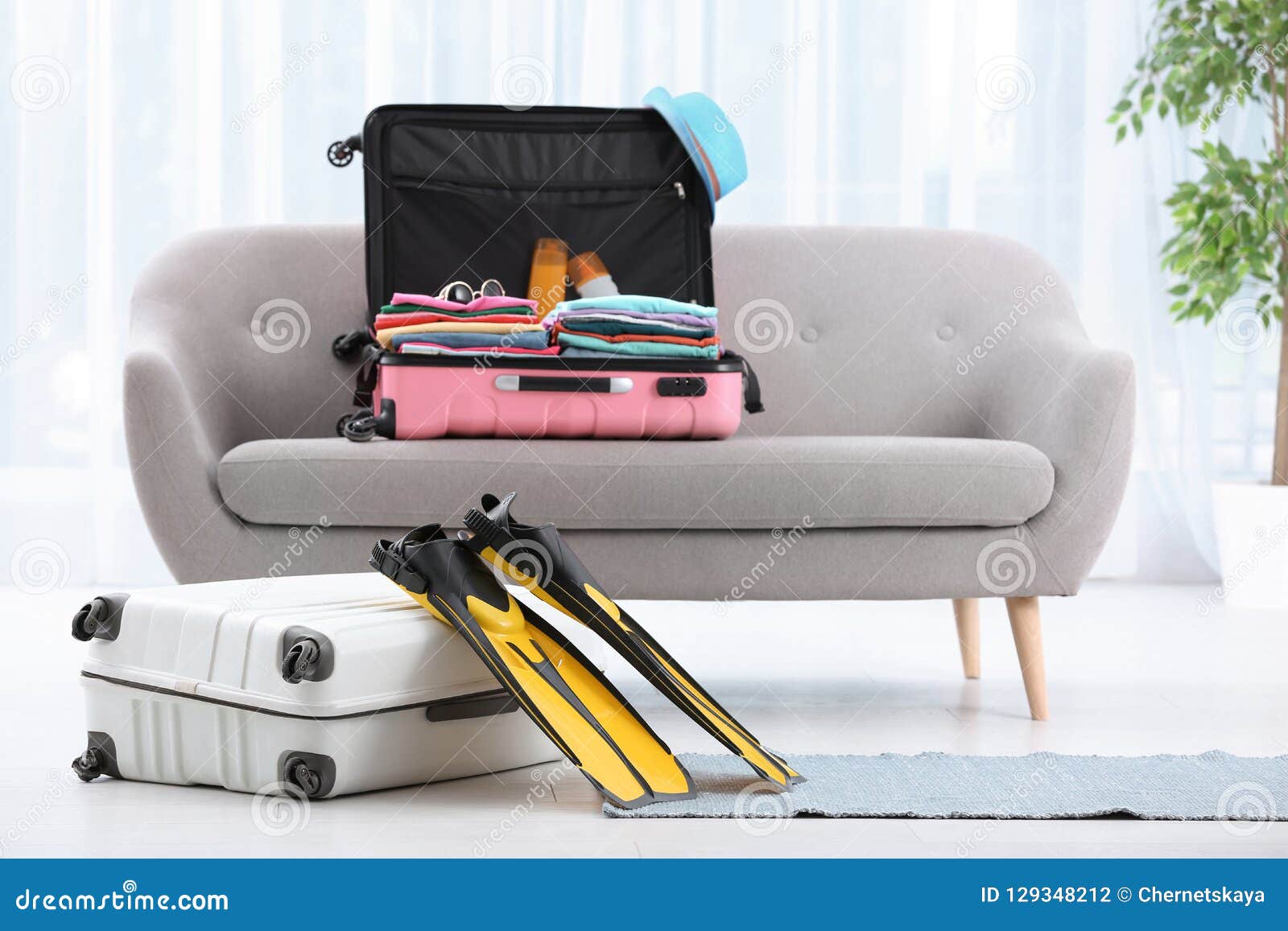 Modern Suitcases Packed for Journey Stock Photo - Image of home ...
