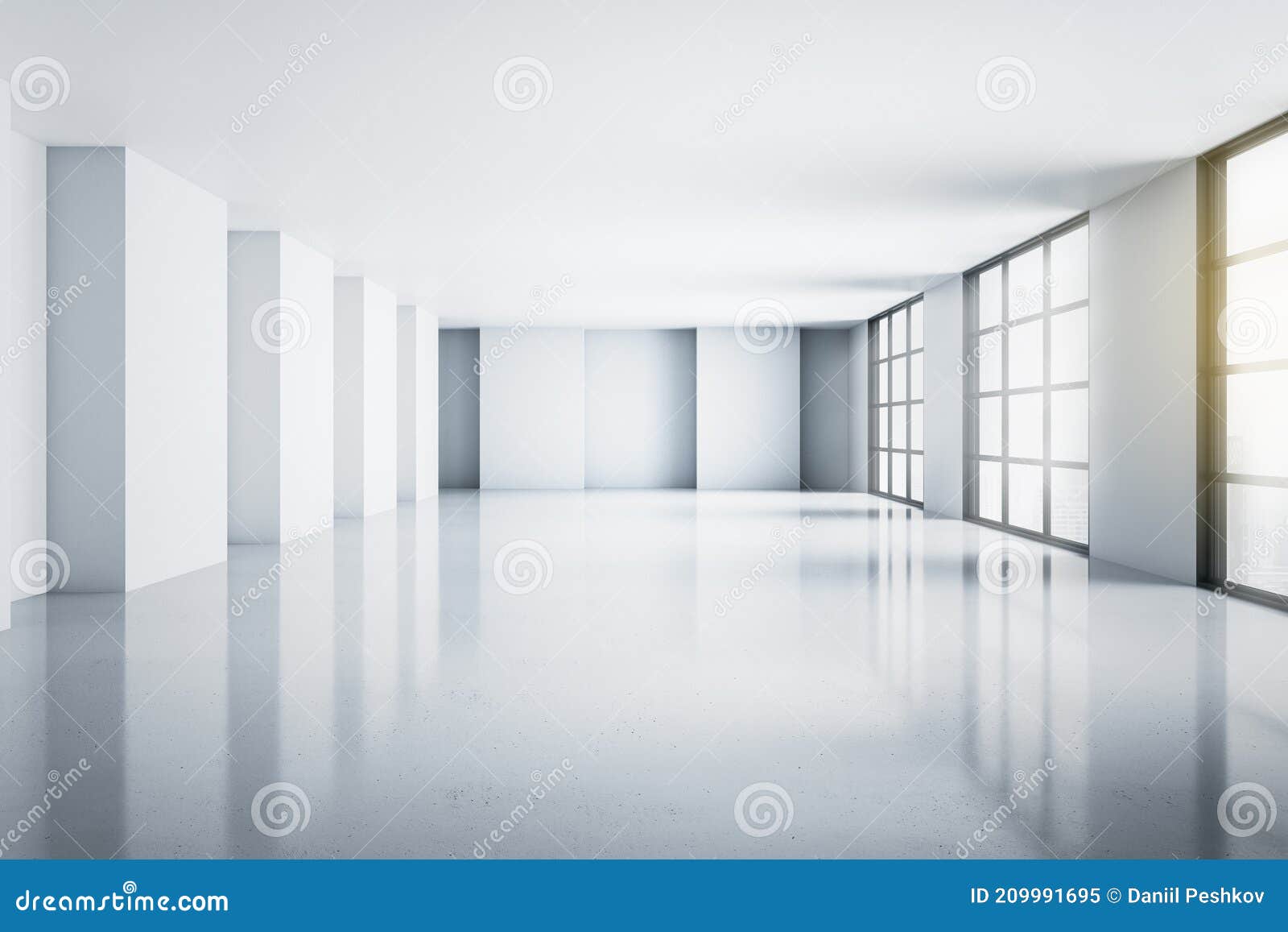 Modern Sunny Spacious Empty Hall Room Stock Illustration - Illustration ...