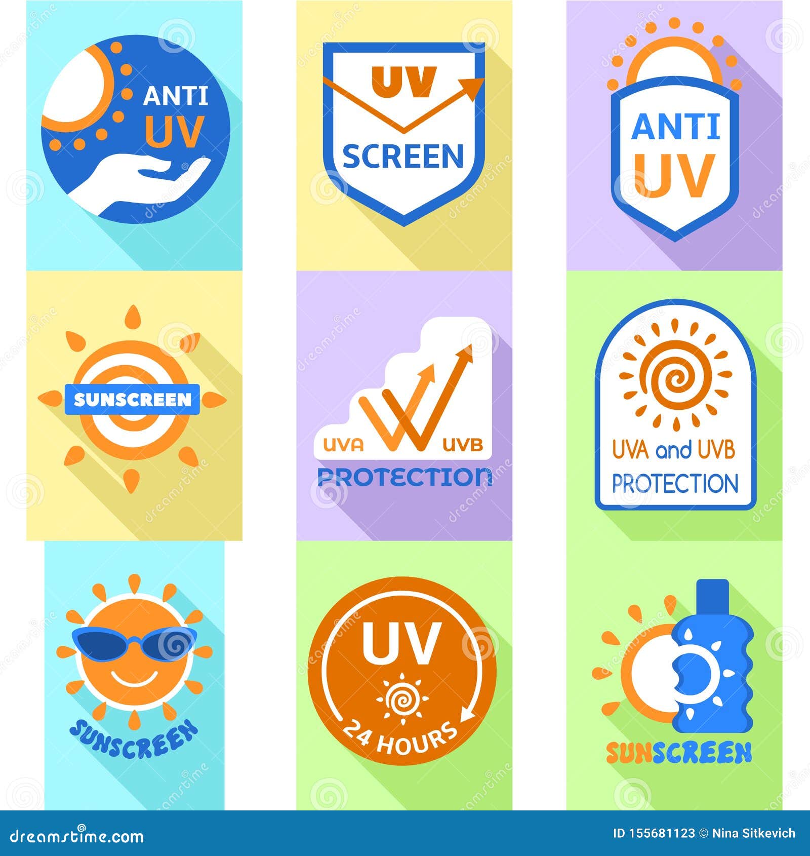 Modern Sunscreen Logo Set, Flat Style Stock Vector - Illustration of ...