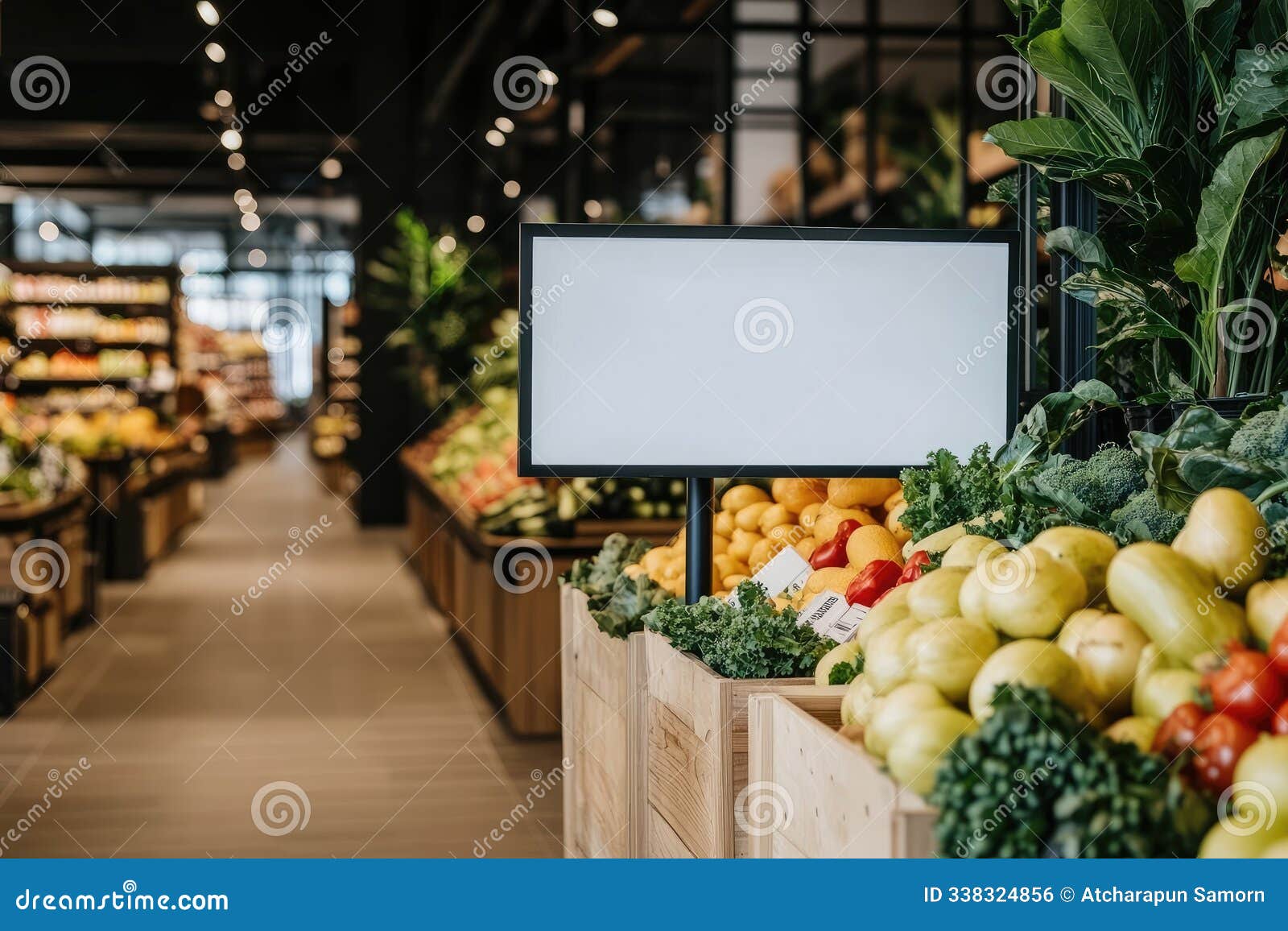 Modern Supermarket Aisle with Fresh Produce Display Stock Photo - Image ...