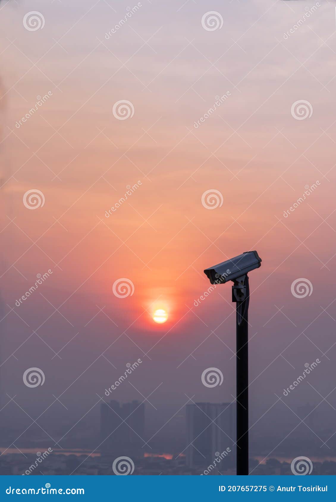 Modern Surveillance Camera on Cityscape and Skyscraper Background with ...