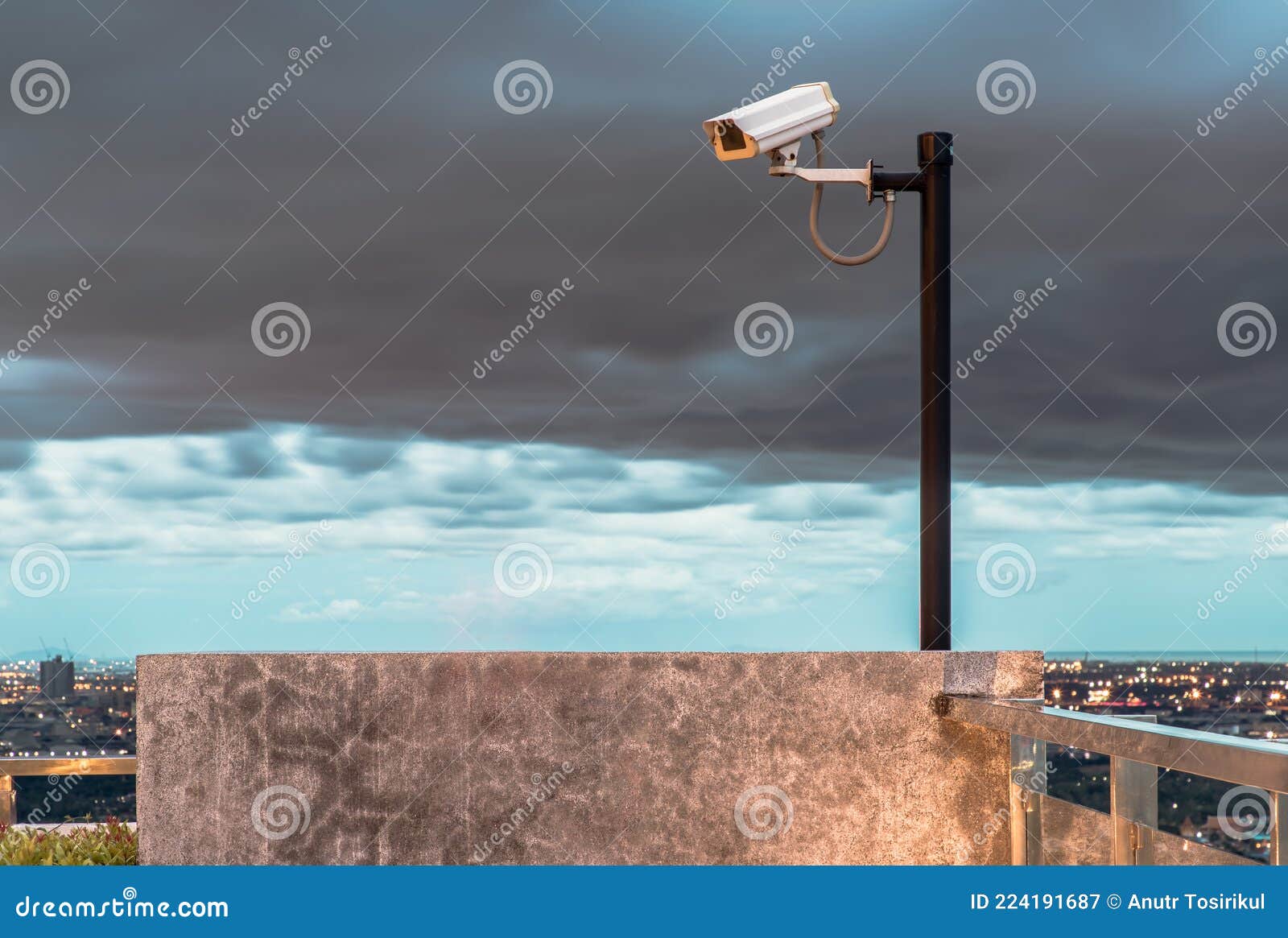 Modern Surveillance Camera on the Sky Background. the Concept of ...