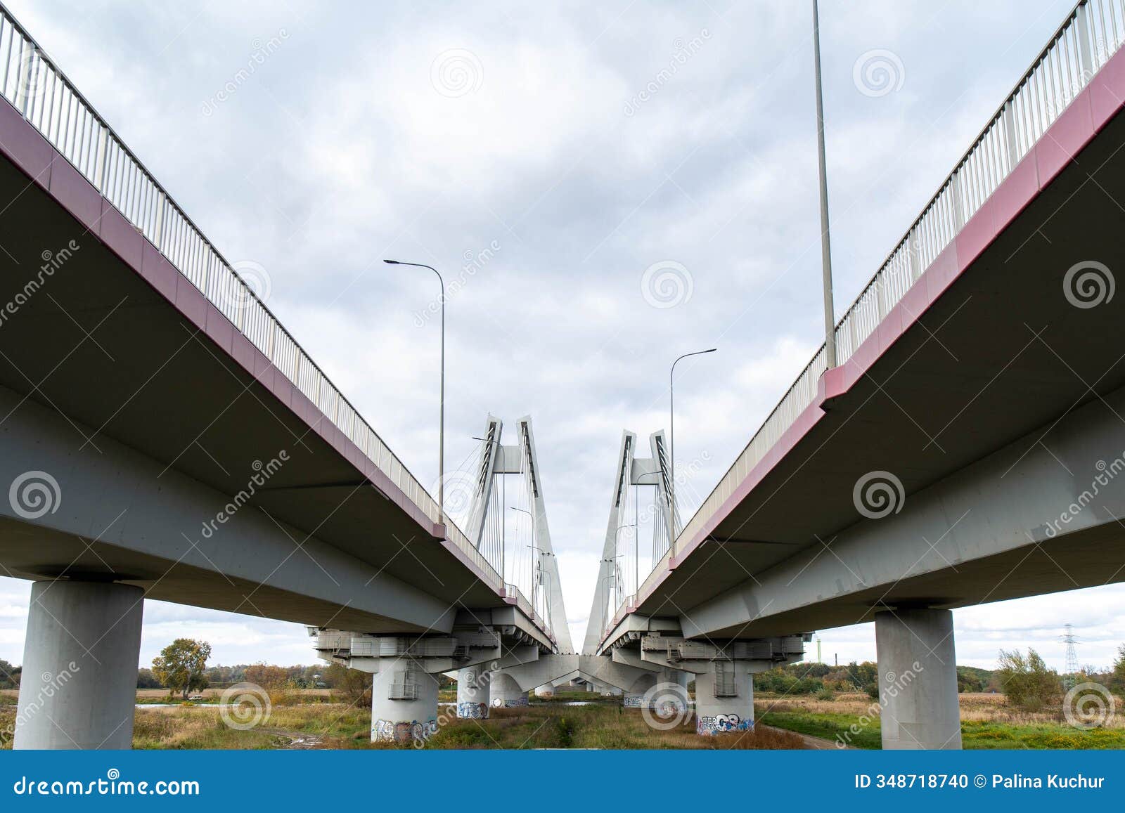 Modern Suspension Bridge Close-up Long-range View Stock Photo - Image ...