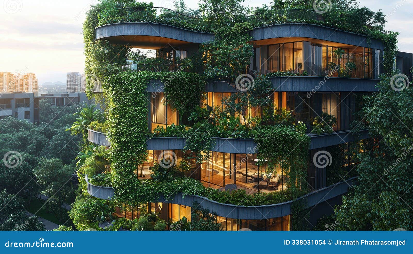 Modern Sustainable Architecture with Green Facade Stock Illustration ...