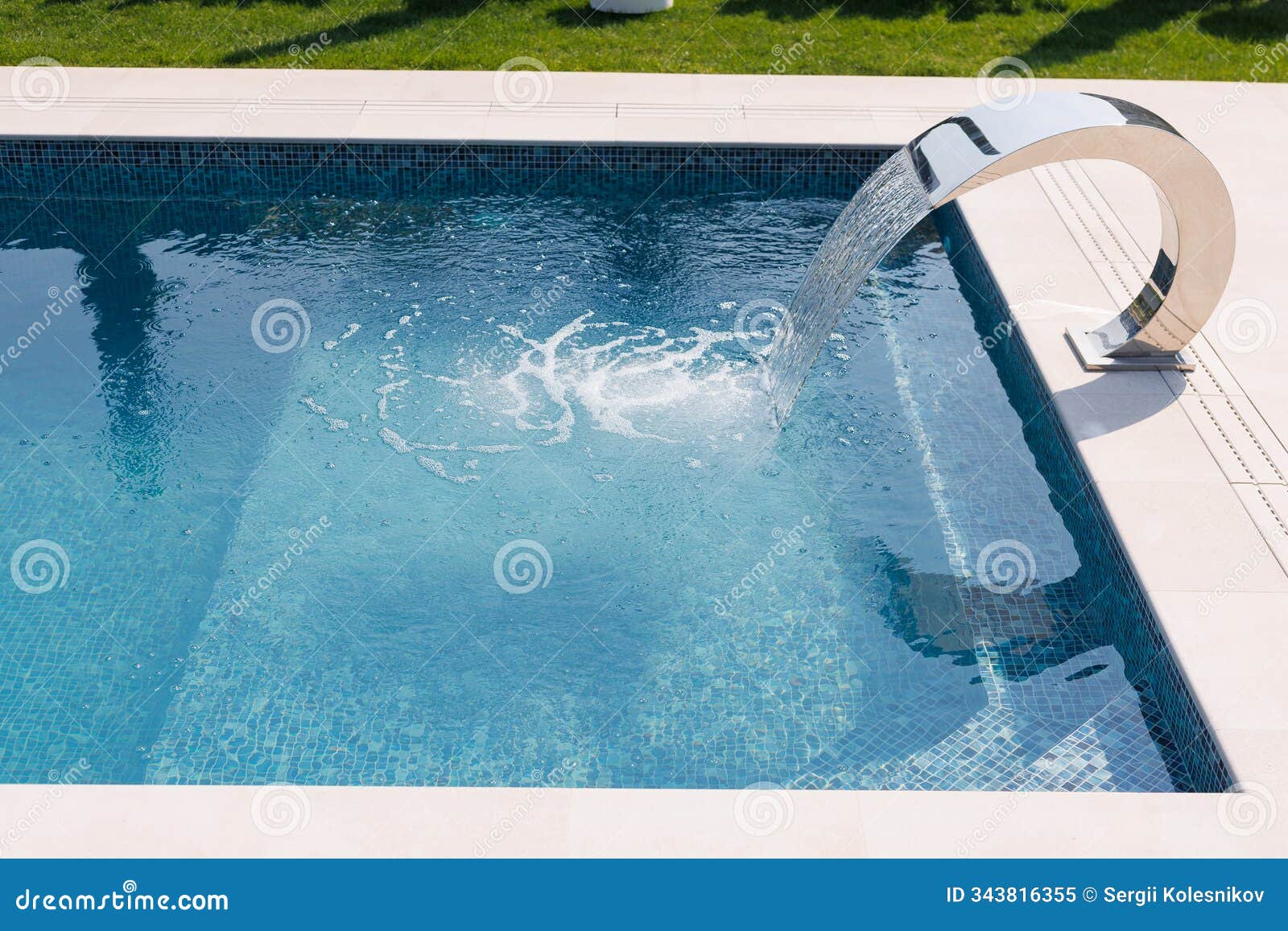 Modern Swimming Pool with Curved Water Feature Stock Image - Image of ...