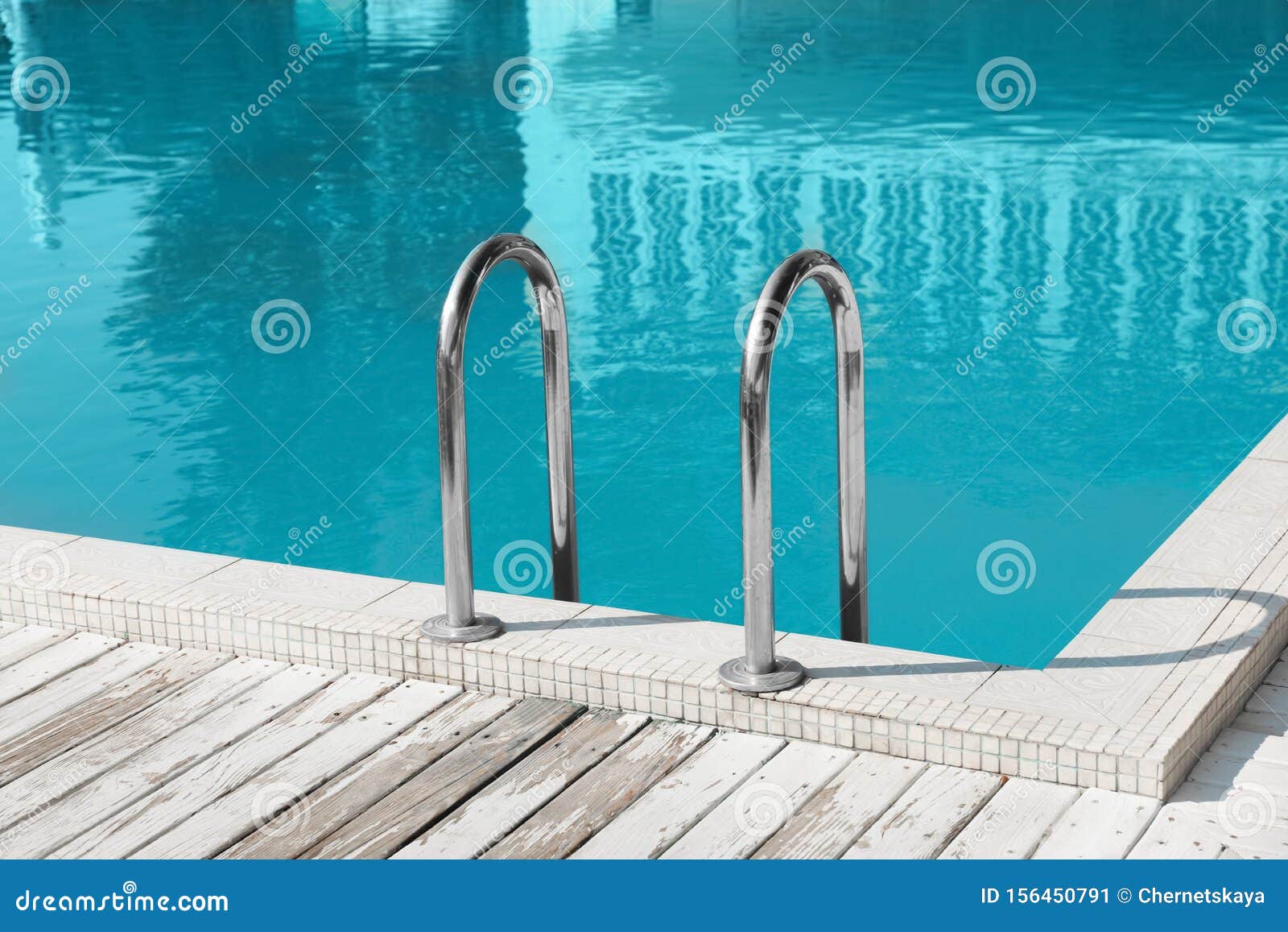 Modern Swimming Pool with Ladder Stock Image - Image of beautiful, deck ...