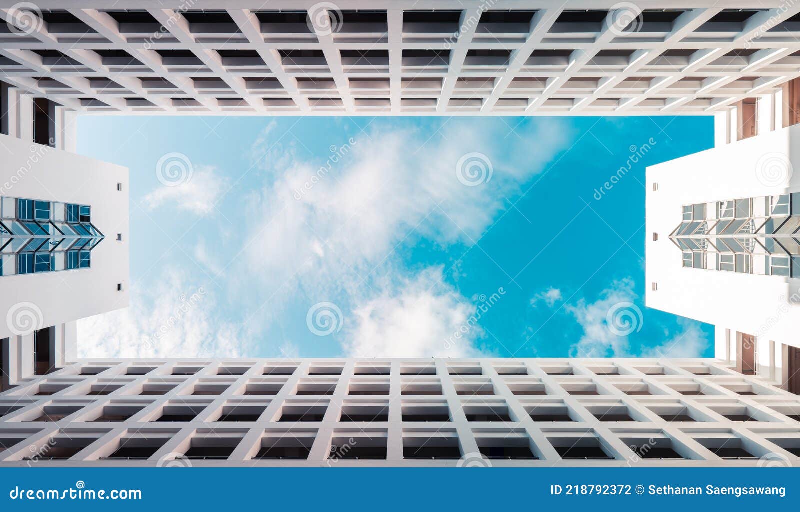 Modern Symmetrical Architecture Building with Blue Cloudy Sky, Abstract ...